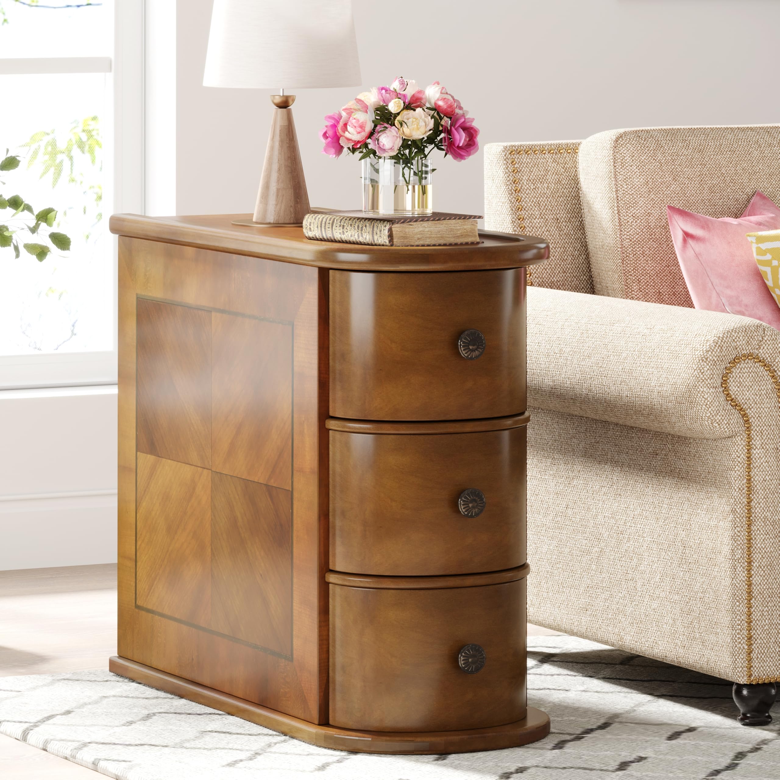 Amazon.com: Trggivs 3 Drawers Wood End Table, No Assembly Required ...