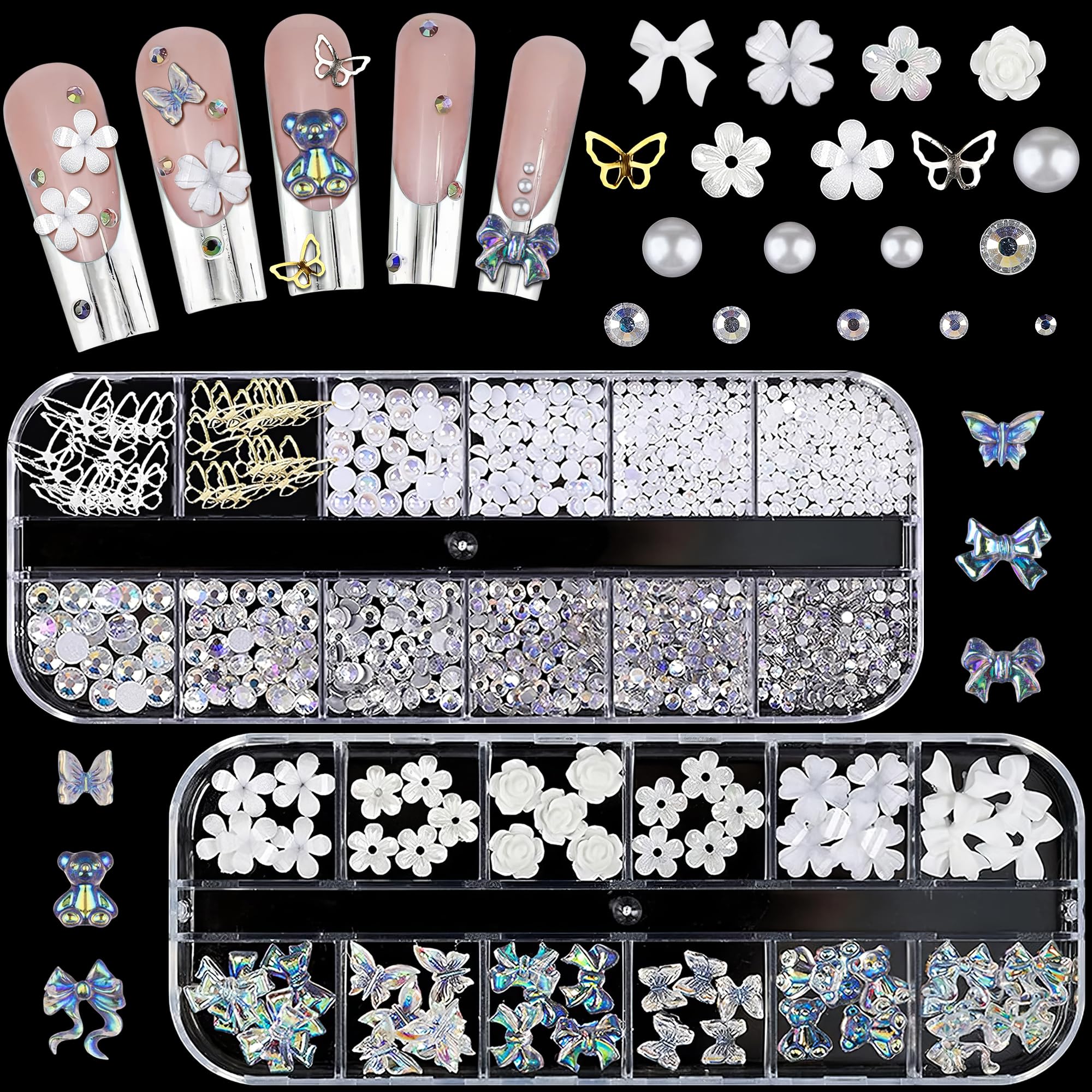 Amazon.com: 520 Pcs Nail Rhinestones for Nails - Bow Nail Charms and ...