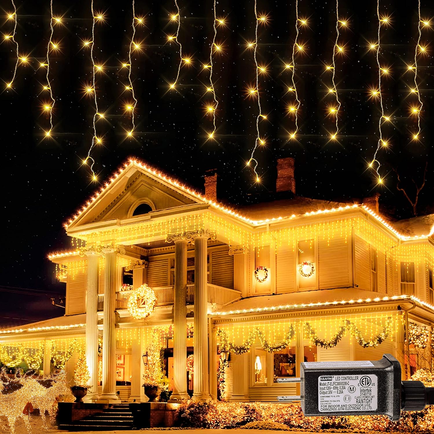 Amazon.com: Hopolon 33FT 360L LED Christmas Icicle Lights Outdoor ...