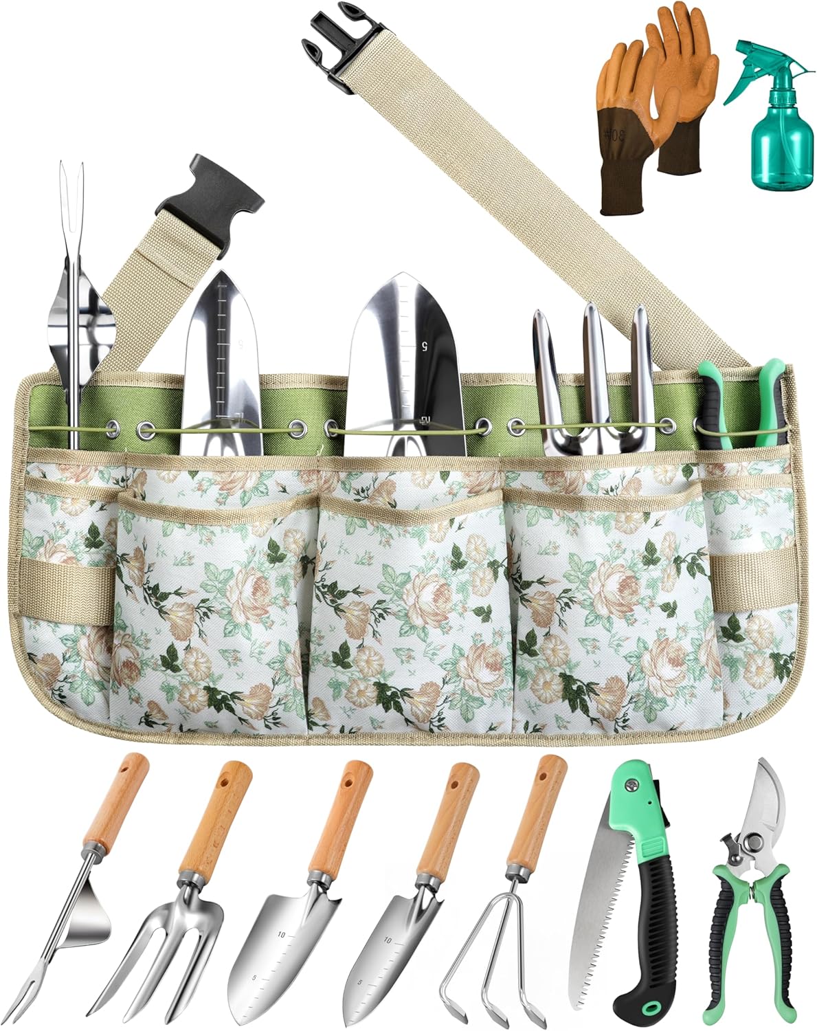 Amazon.com : Grenebo All-in-One Garden Tool Set with Tools Organizer Belt Adjustable, 10-Piece ...