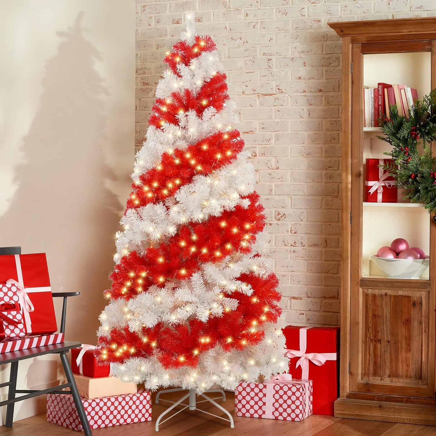 Amazon.com: Merax 6FT Candy Cane Christmas Tree, Red & White Stripe ...