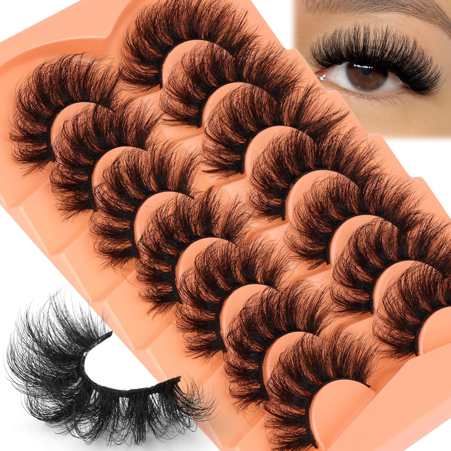 Fluffy Lashes Thick Eyelashes Strips Round Long Thick Fake Lashes 8D ...