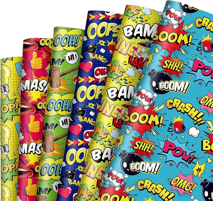 Amazon.com: JarThenaAMCS 12 Sheet Comic Wrapping Paper -Not Roll ...