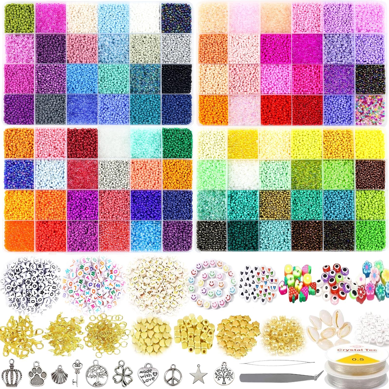 Amazon.com: 50600pcs 96 Colors 2mm Glass Seed Beads for Jewelry Making ...