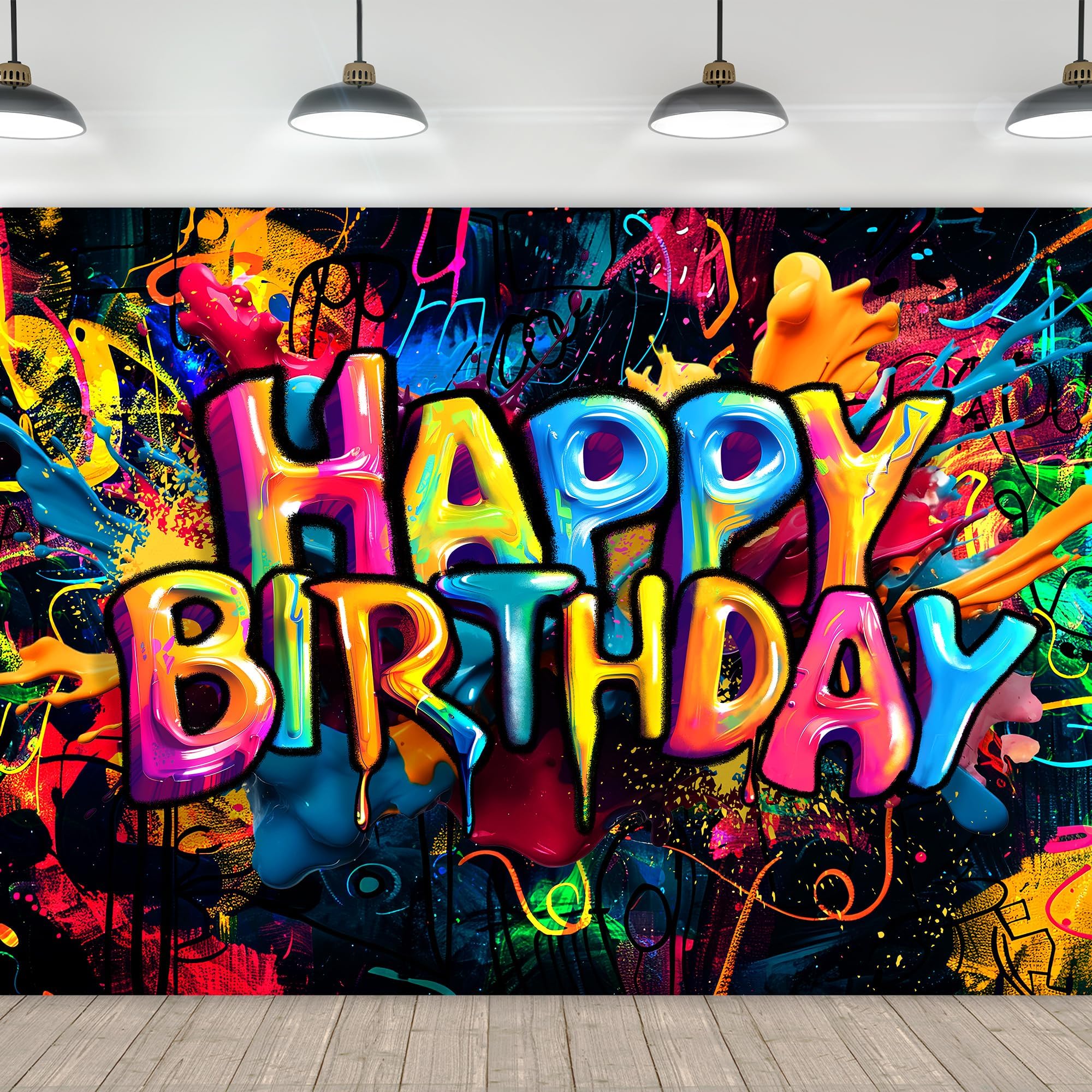 Amazon.com : Imirell Graffiti Backdrop, Neon Happy Birthday Backdrop ...
