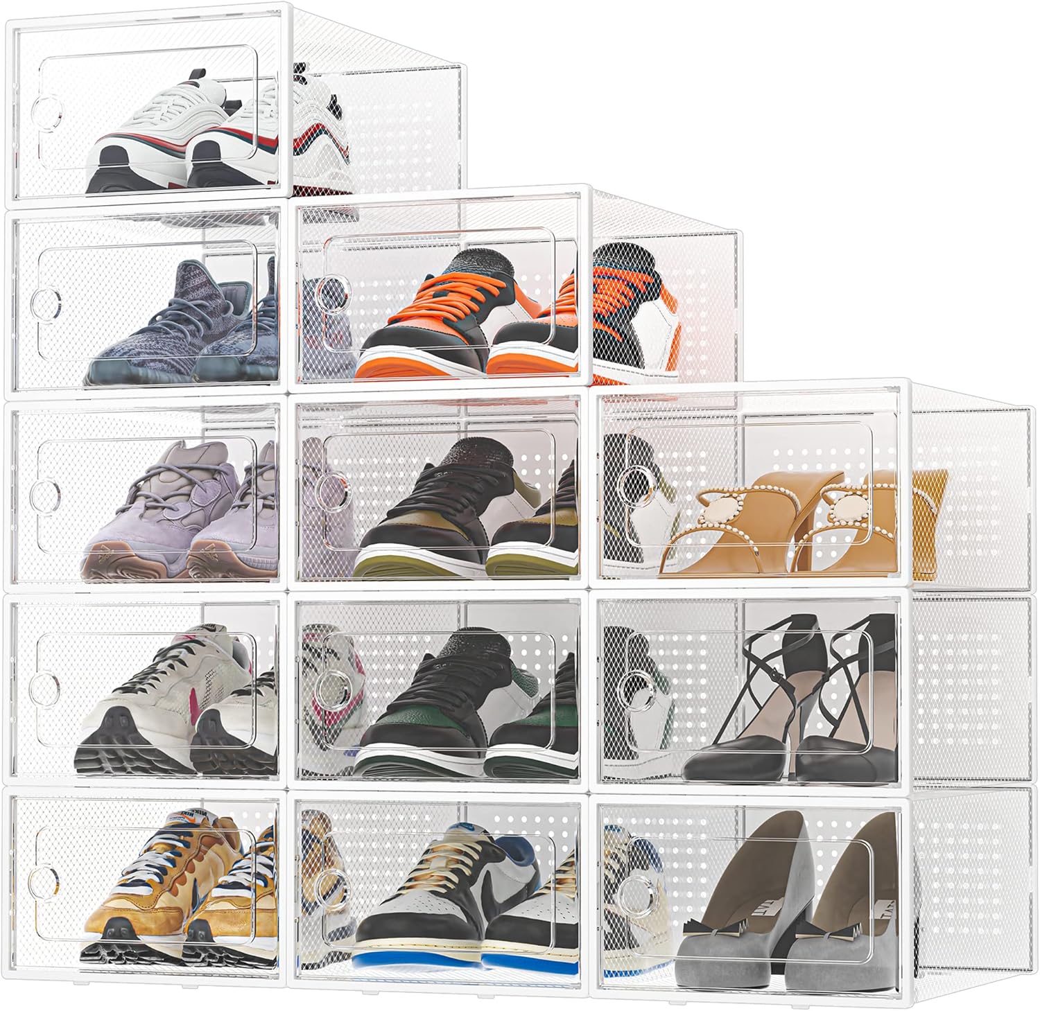 HOMIDEC Stackable Shoe Boxes, 12 Clear Plastic Shoe Organizers with ...