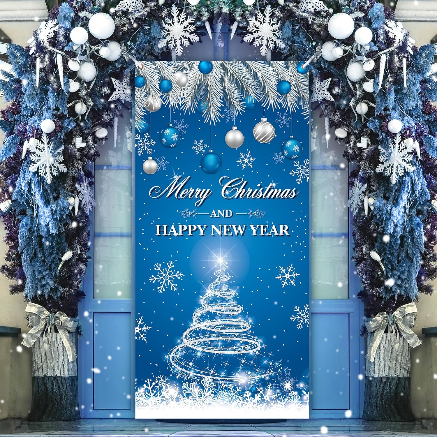 Amazon.com: Merry Christmas & Happy New Year Door Cover Decorations ...