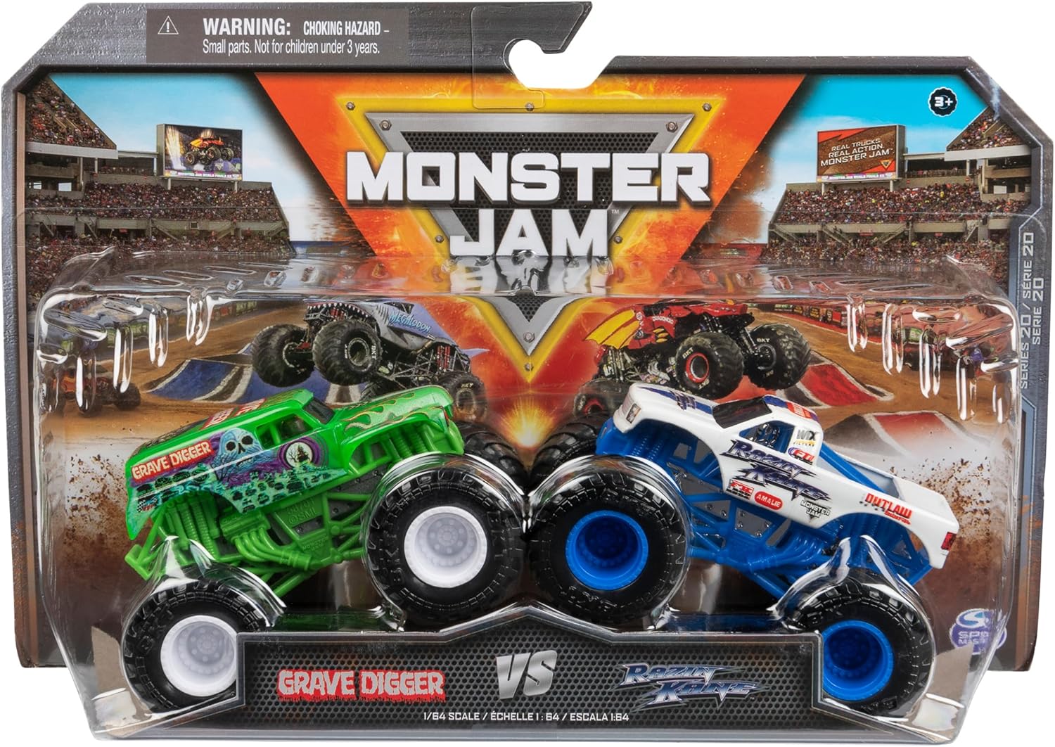 Amazon.com: Monster Jam, Official Grave Digger Vs. Razin Kane Die-Cast Monster Trucks, 1:64 ...