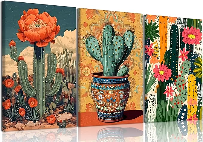 Amazon.com: Framed Mexican Cactus Floral Wall Art Set of 3, Boho ...