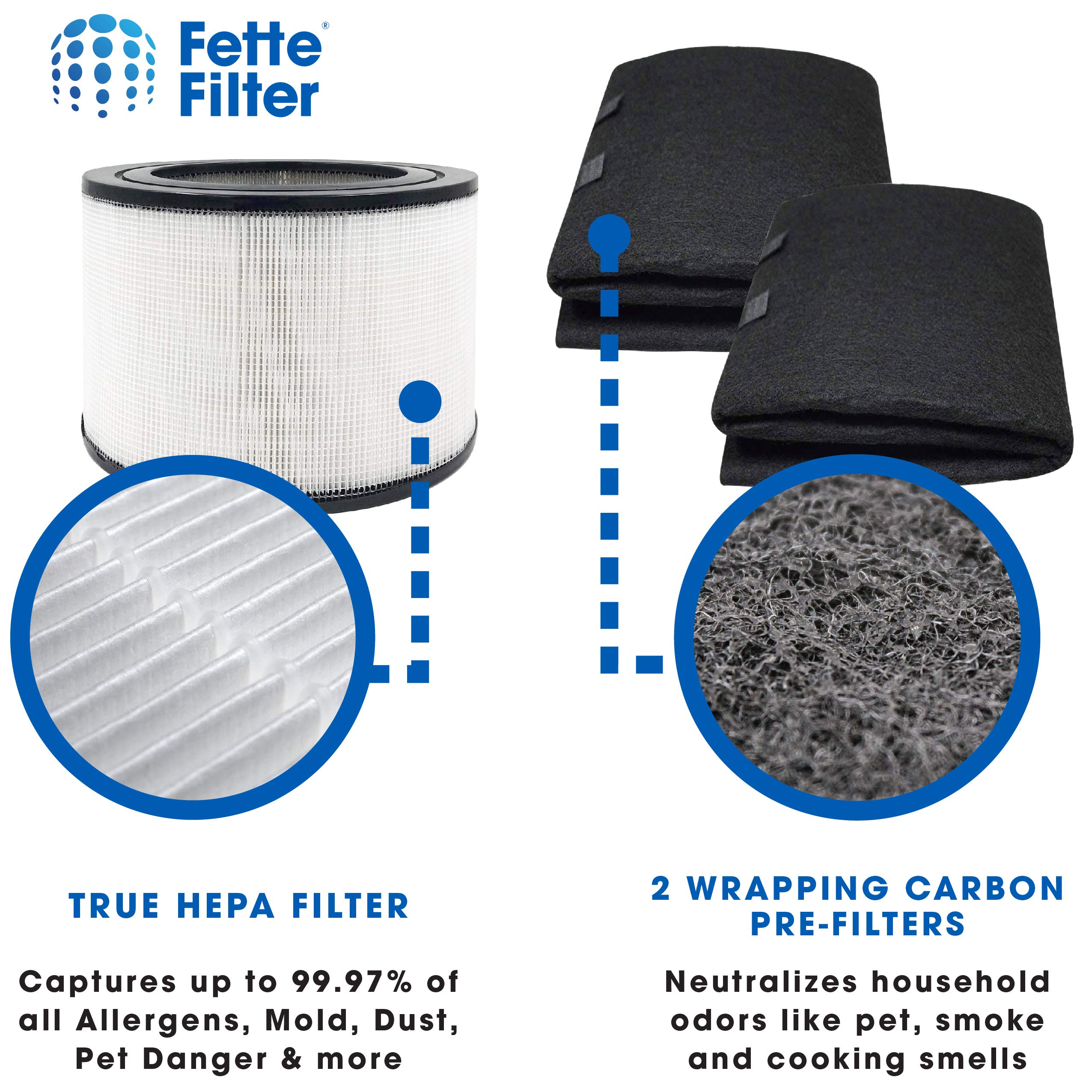 Fette Filter - Replacement HEPA Filter and 2 Wrapping Carbon Pre ...