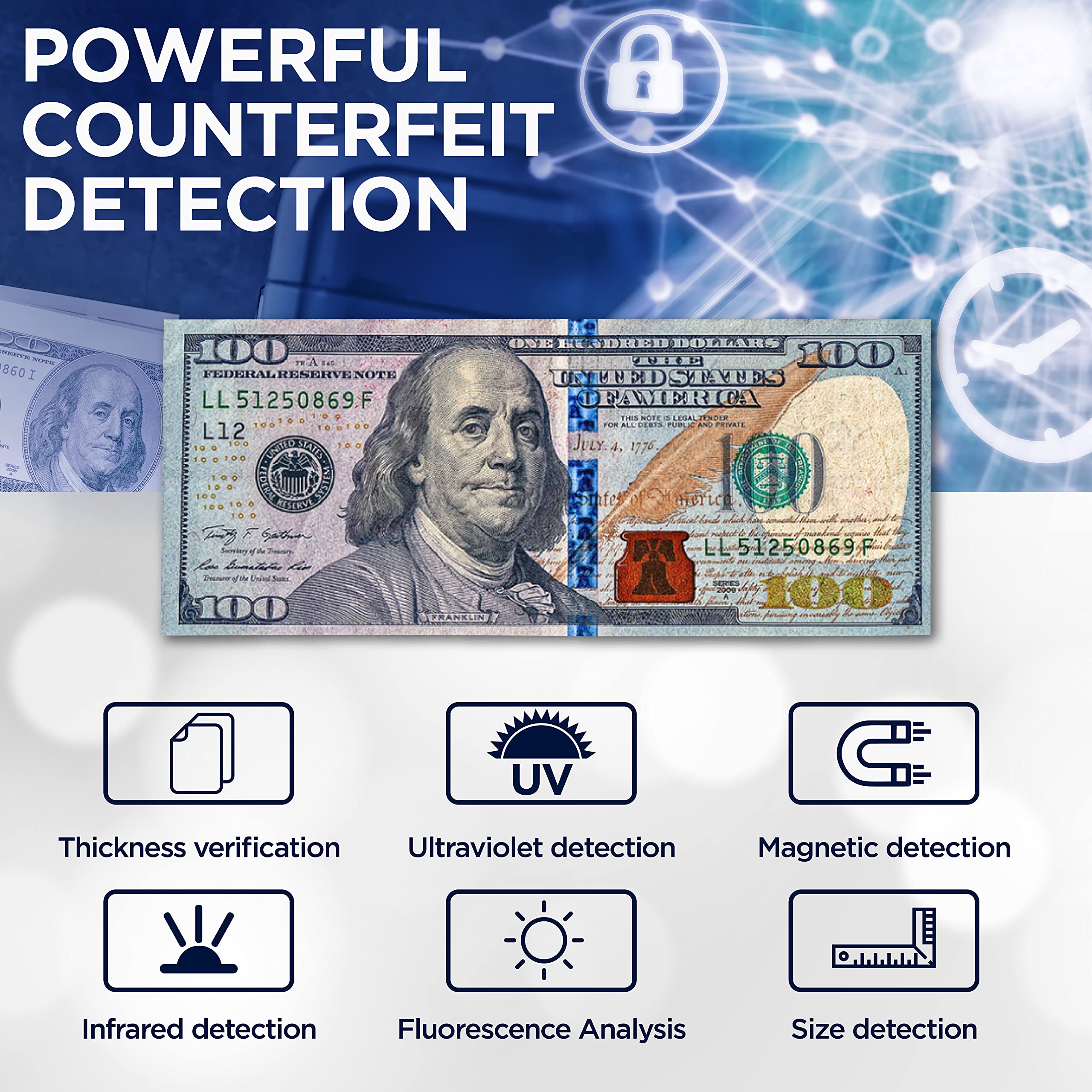 IDLETECH BC-1100 Money Counter Machine with Value Calculation ...