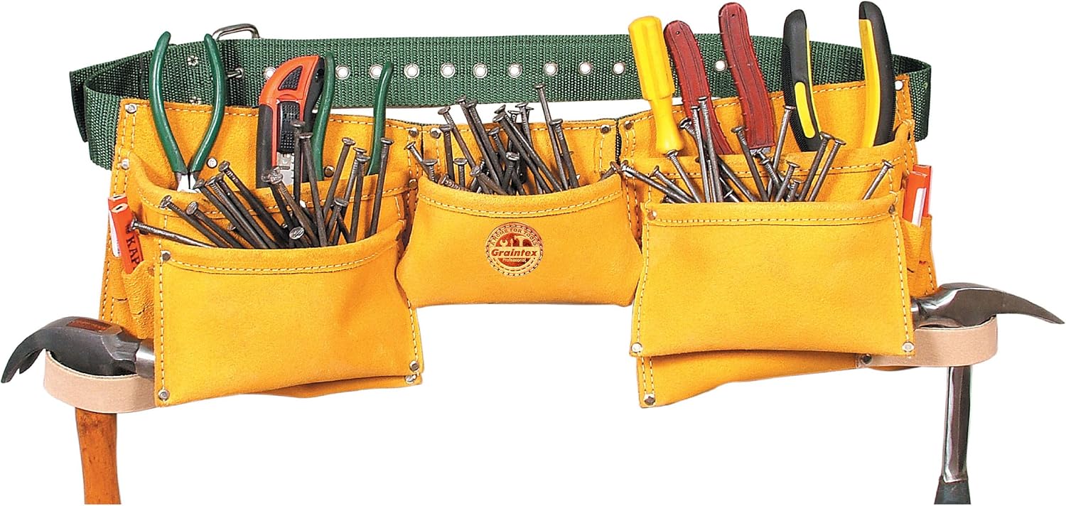 GRAINTEX DS1130 8 Pocket Yellow Tool Belt in Suede Leather with 2 ...