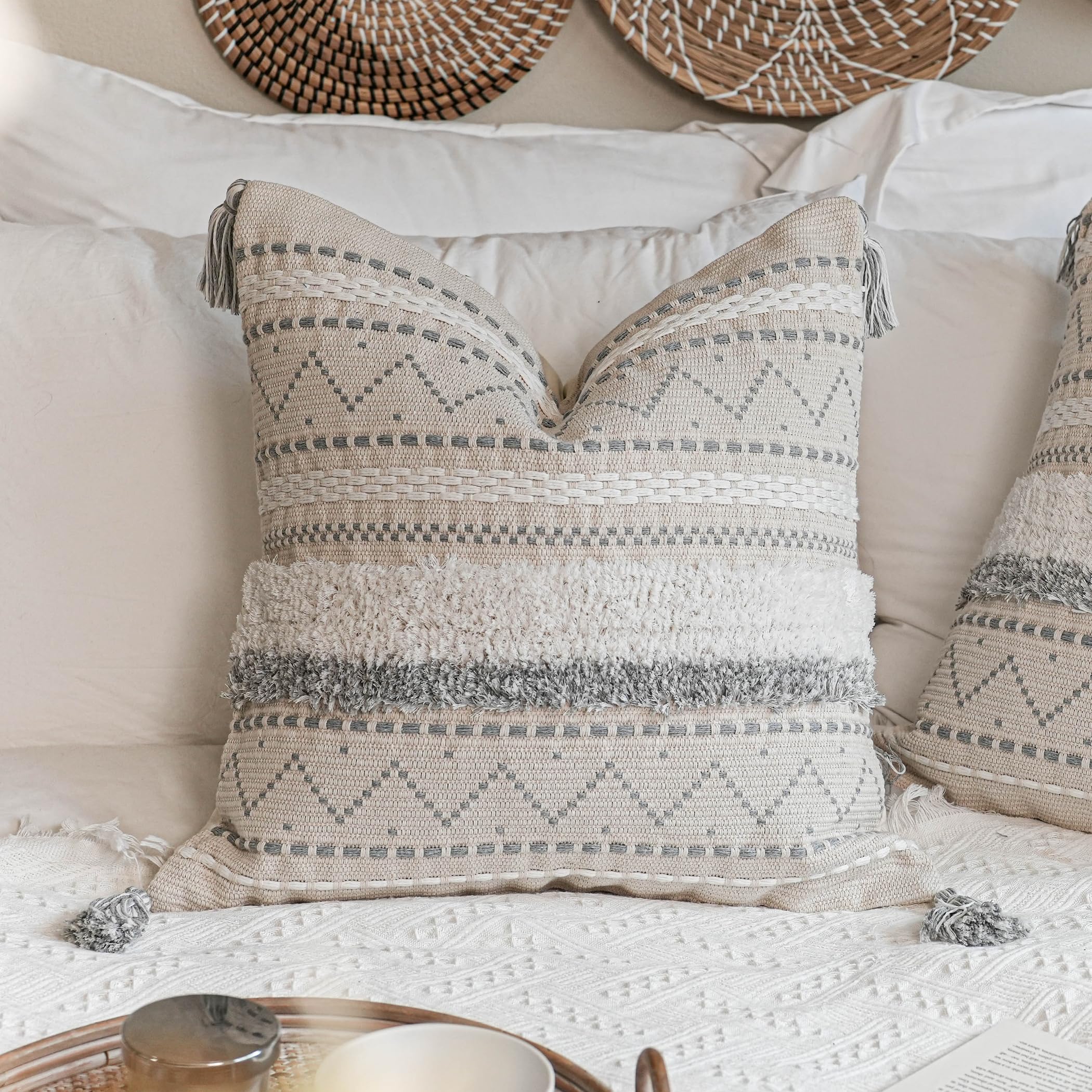 Amazon.com: BlissBlush Gray Decorative Throw Pillow Cover 20x20 Square ...