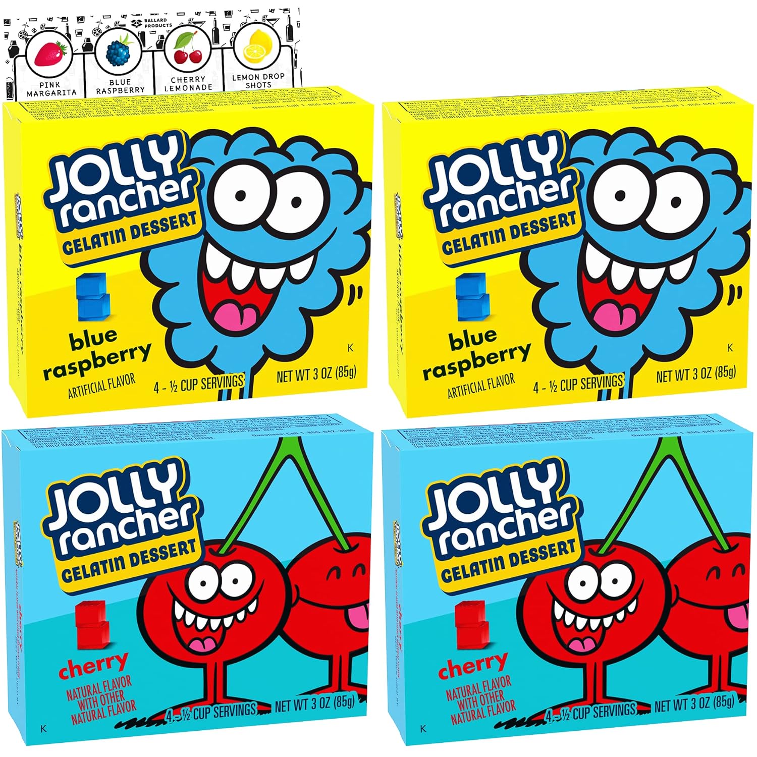Amazon.com : Jolly Rancher Jello Pack of 4 - Cherry and Blue Raspberry ...