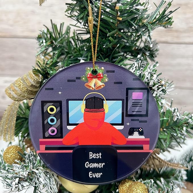 Amazon.com: Video Game Player Boy Girl, Christmas Ornaments Video Gamer ...