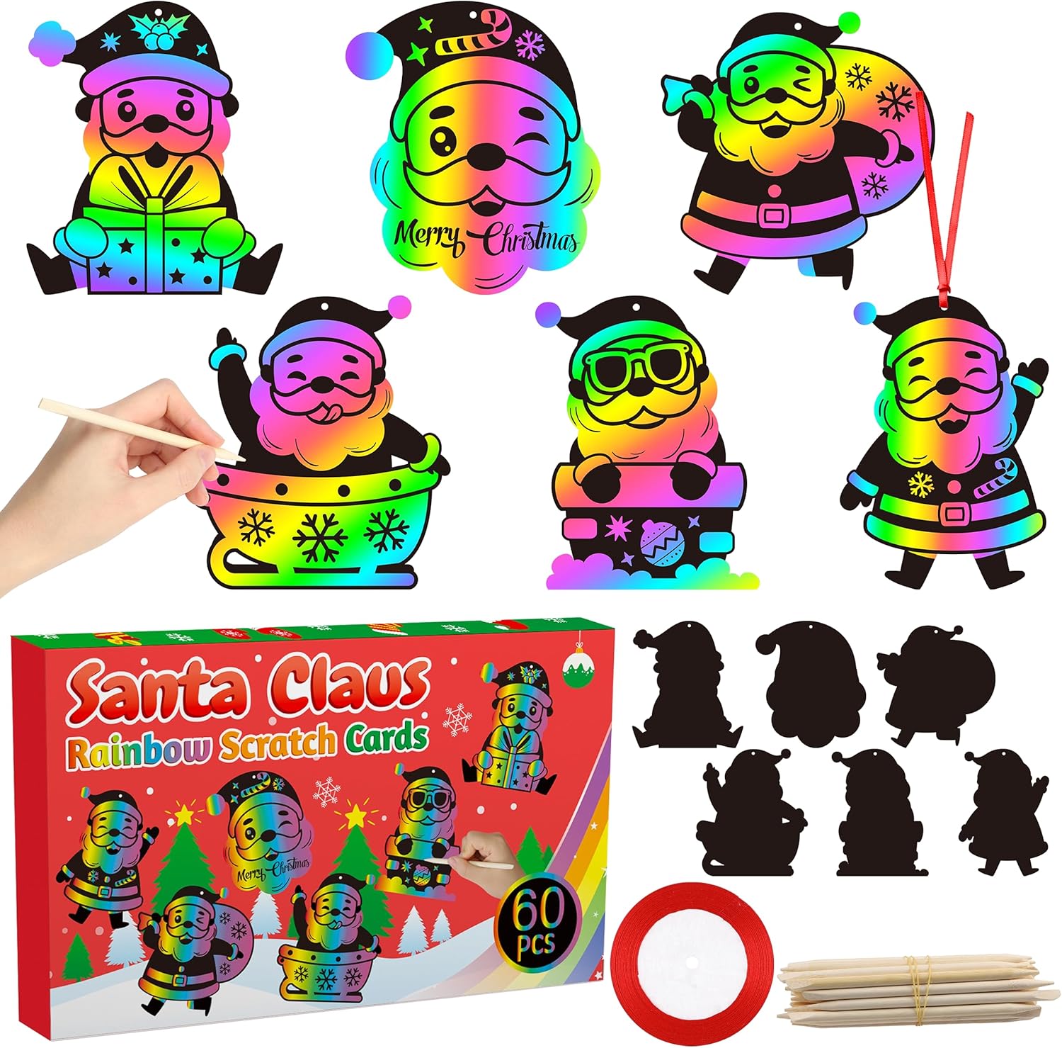 Amazon.com: CY2SIDE 60PCS Christmas Santa Claus Rainbow Color Scratch ...