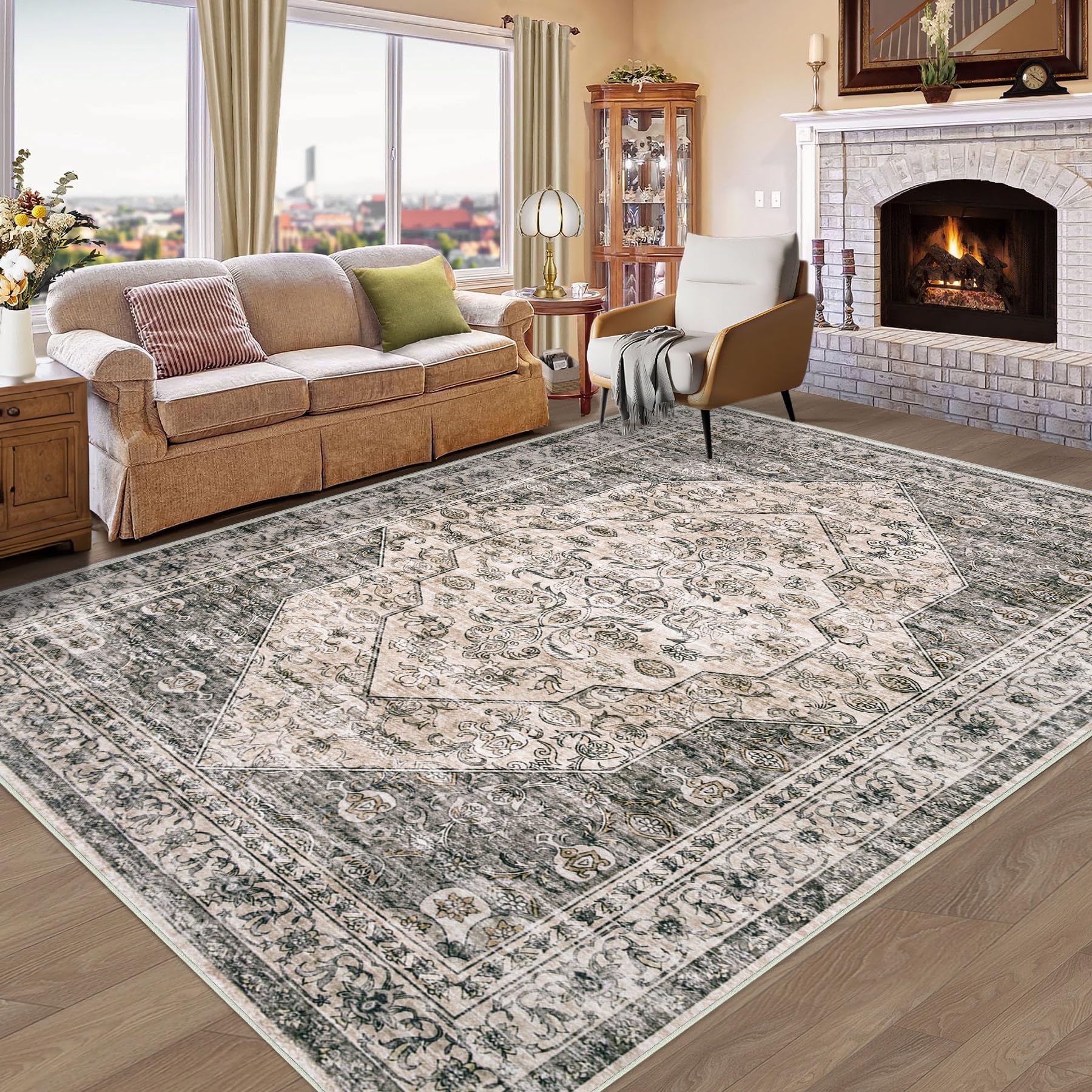Amazon.com: Vintage Living Room Area Rug - 8x10 Large Machine Washable ...