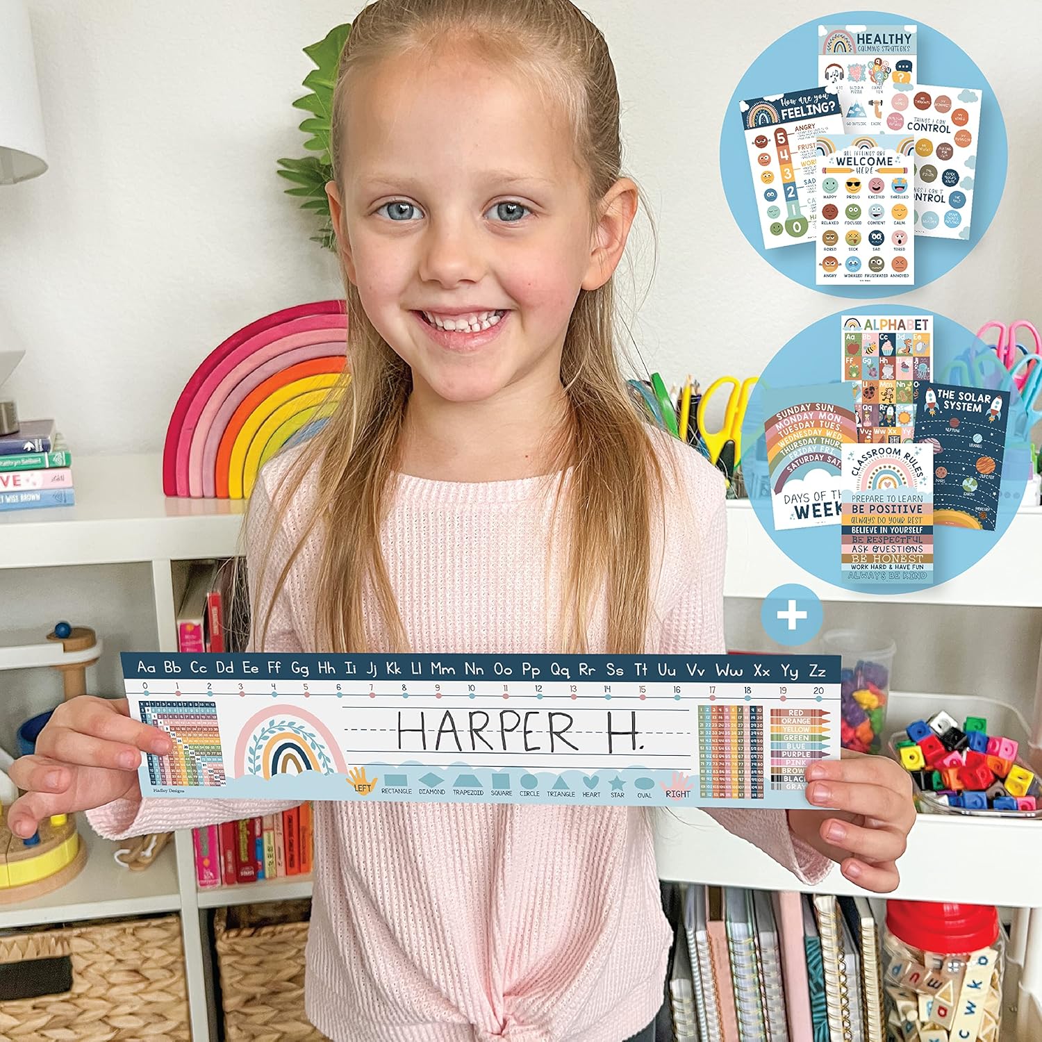 Amazon.com : 25 Boho Rainbow Teacher Name Plate for Desk Classroom, 16 ...