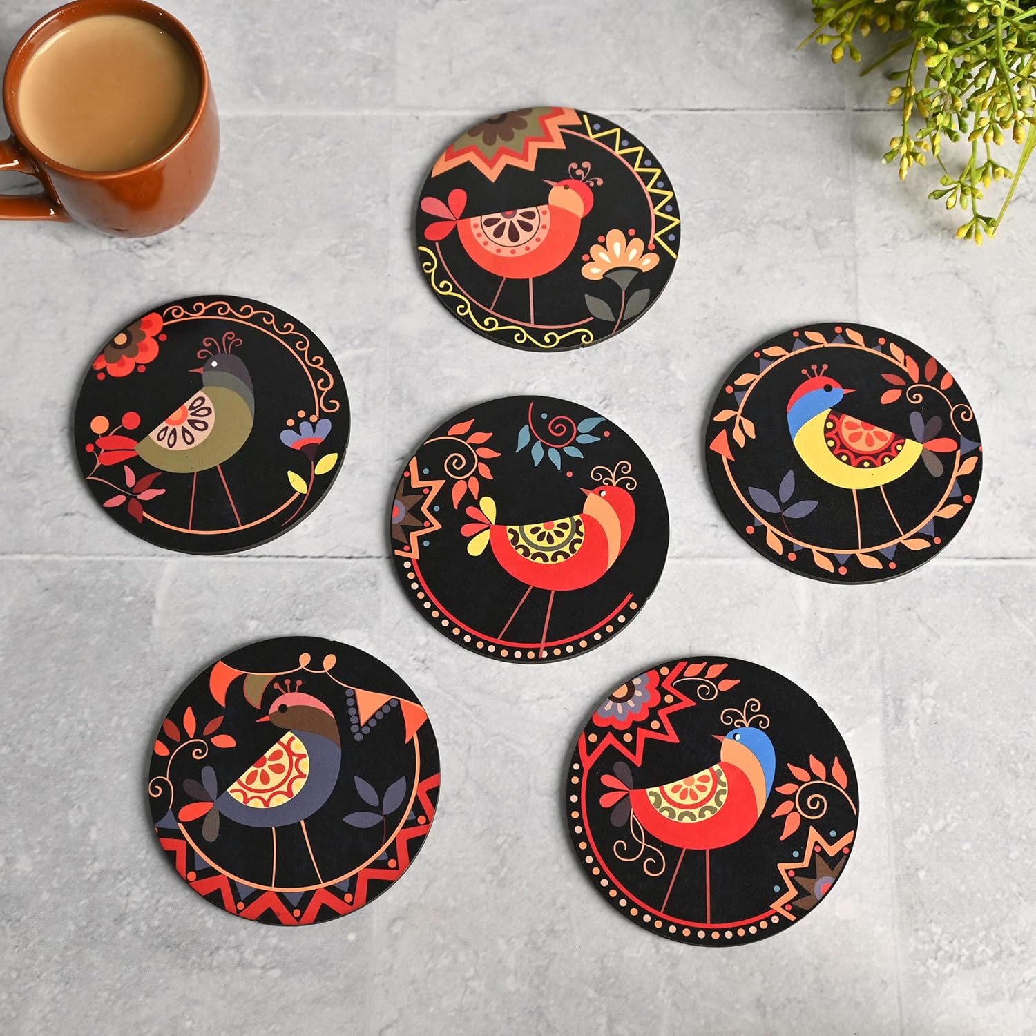 GKD Coaster Set of 6 Beautiful Birds Wooden Coasters with Proper ...