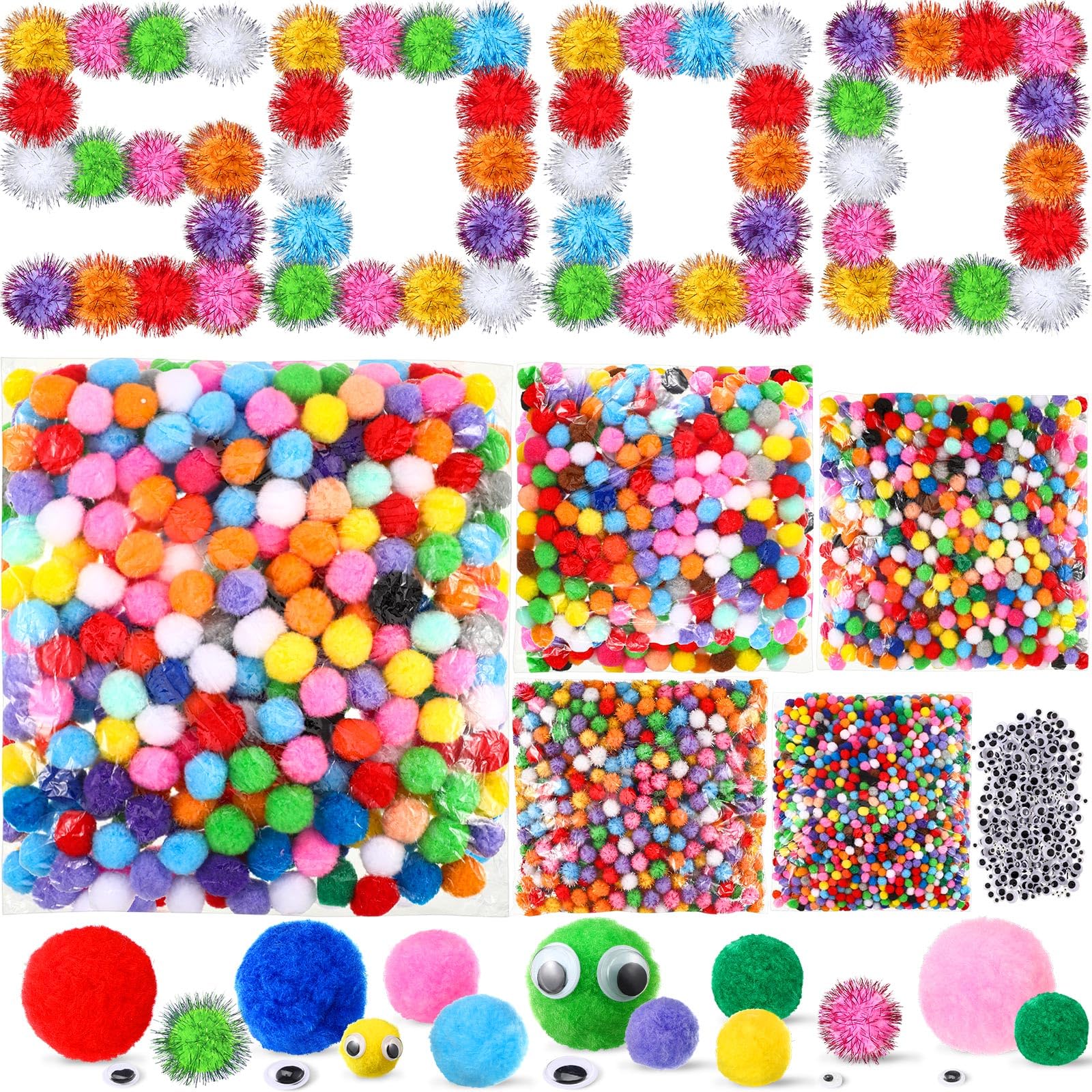 Amazon.com: Poen 5000 Pcs Multicolor Pom Poms Balls for Craft Assorted ...