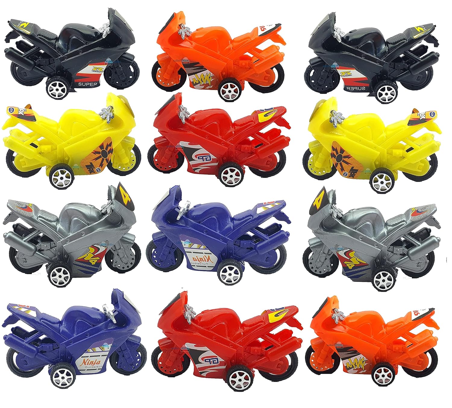 FunBlast 12 Pcs Plastic Mini Motor Bike Toy Play Set for 3+ Years Old ...