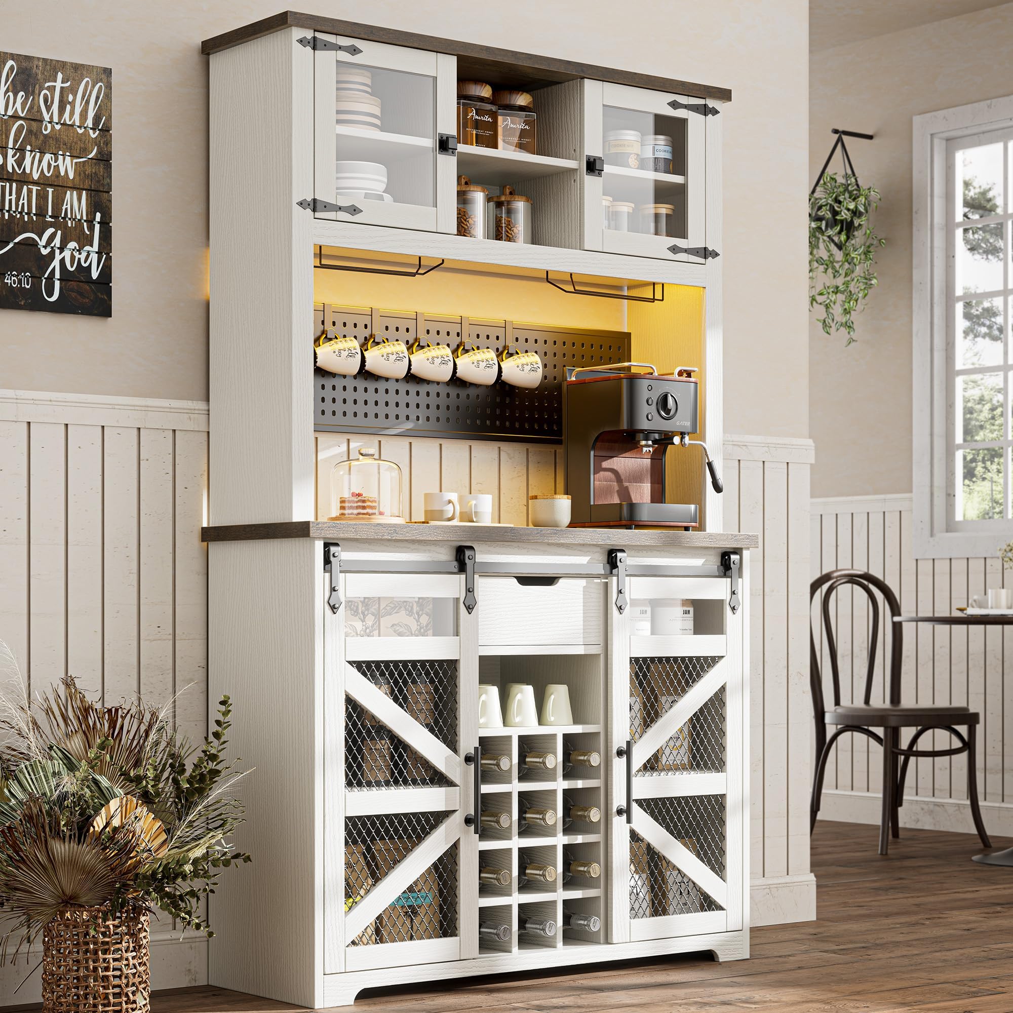 Amazon.com: HWB Farmhouse Sideboard Buffet Cabinet with Storage, LED ...
