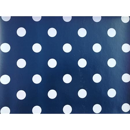 NAVY BLUE POLKA DOT SPOTS PVC OILCLOTH VINYL FABRIC KITCHEN CAFE BAR ...