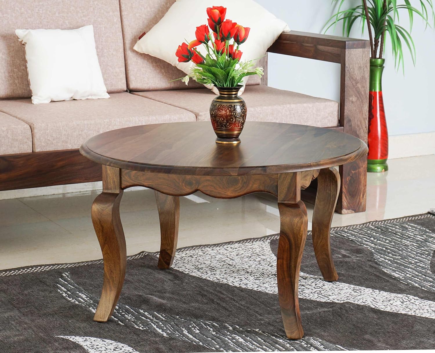 Furniselan Denmark Sheesham Wood Round Coffee Table for Living Room ...