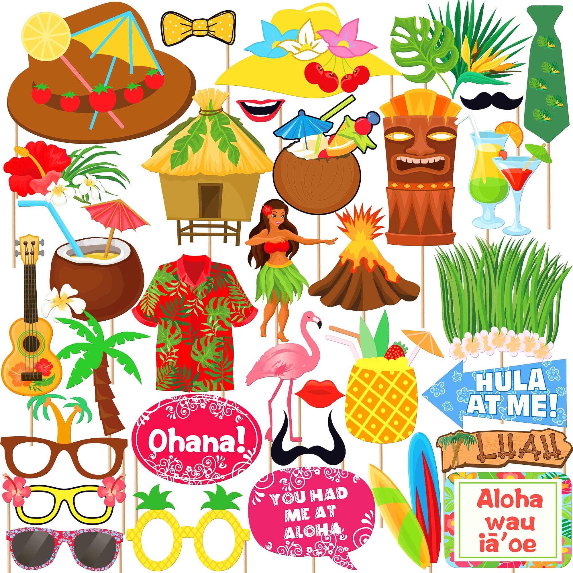 Amazon.com: PHOGARY Luau Photo Booth Props Hawaiian Party Decorations ...