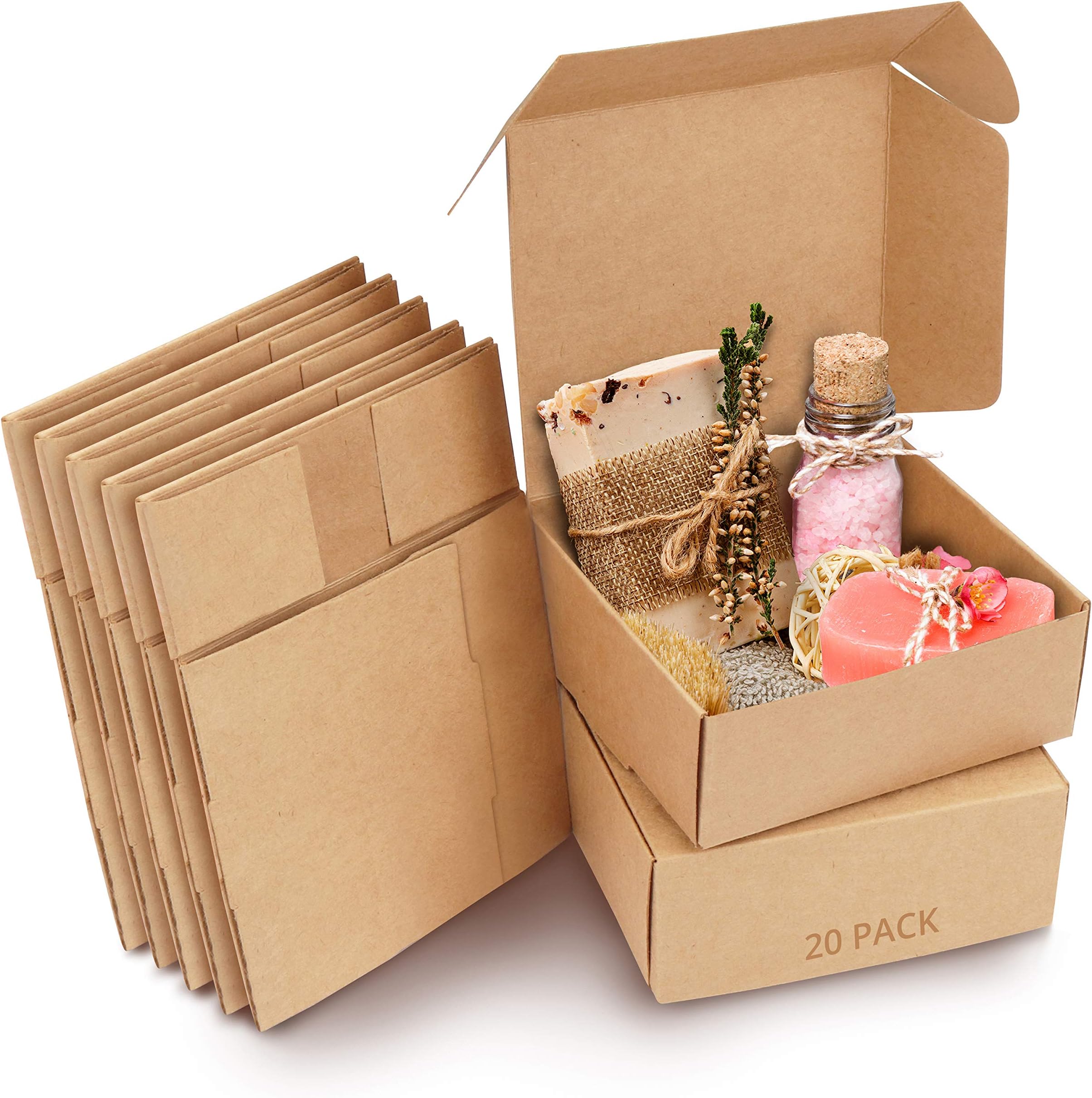 Kurtzy Brown Kraft Gift Boxes (20 Pack) - Small Cardboard Boxes for ...