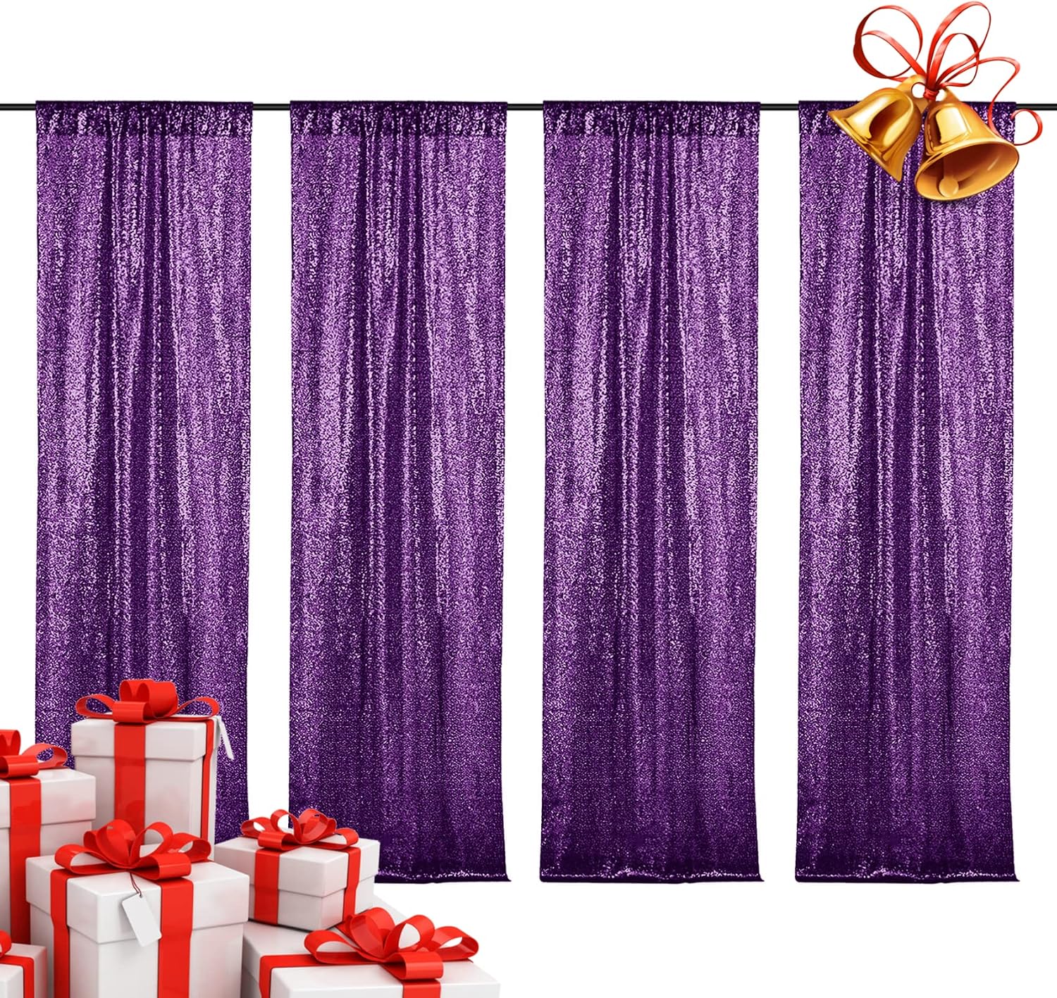 BEDDEB 4 cortinas tipo telón de fondo de lentejuelas moradas, 2 x 8 ...
