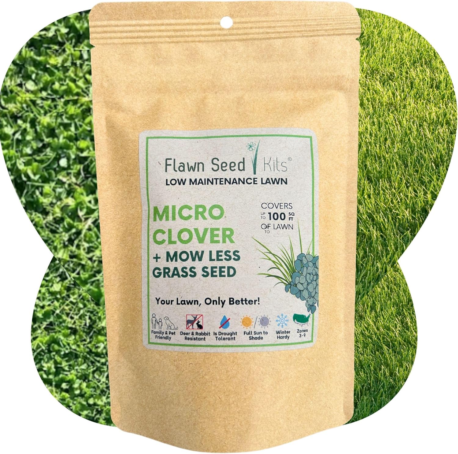 Amazon.com : Flawn Seed Micro Clover Plus Mow Less Grass Seed, Low ...