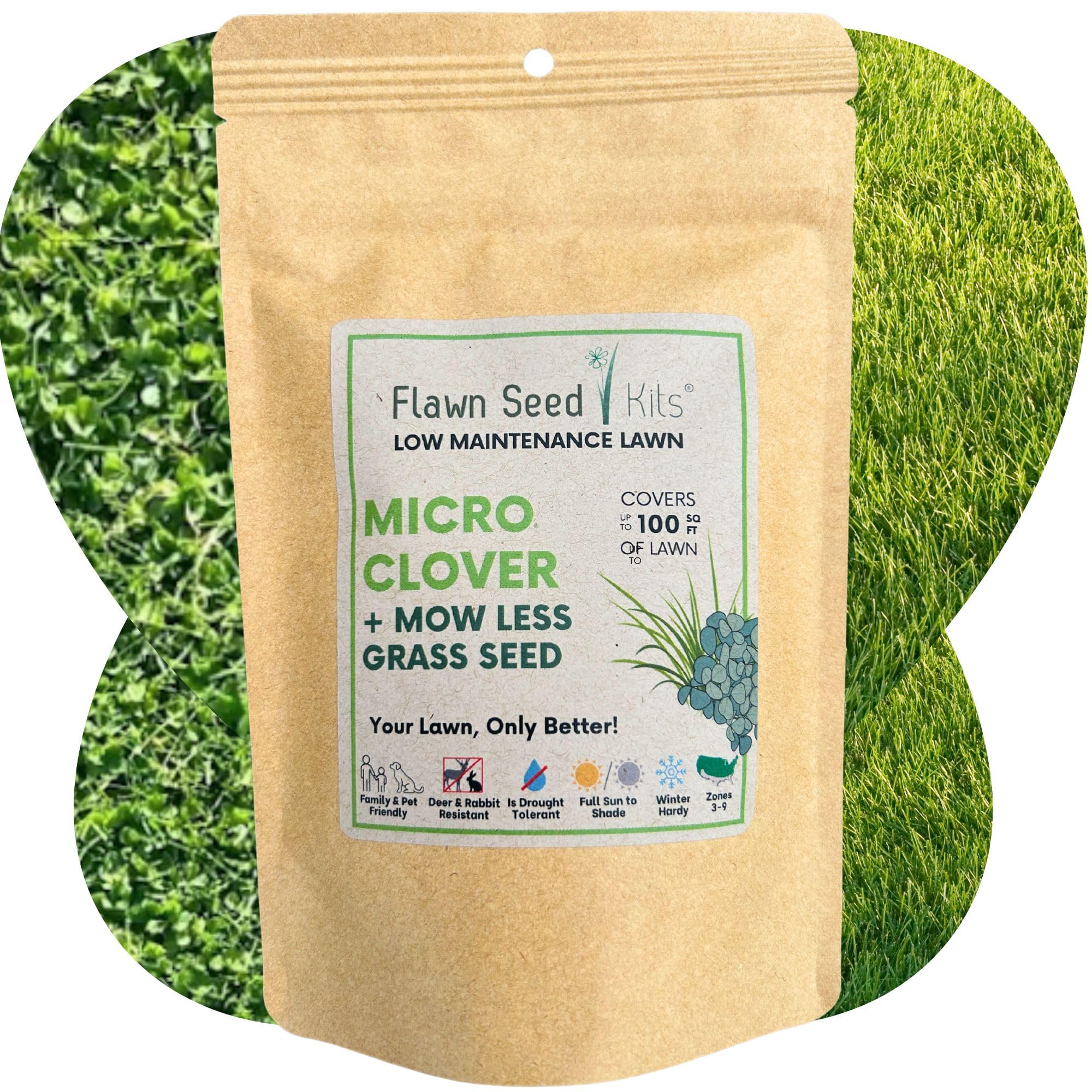 Amazon.com : Flawn Seed Micro Clover Plus Mow Less Grass Seed, Low ...