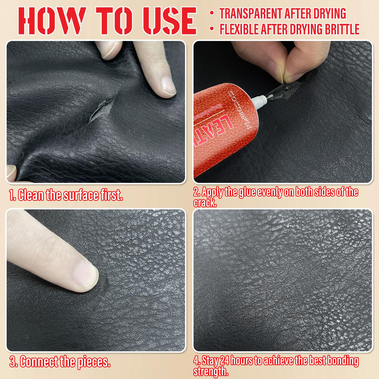 Snapklik.com : Leather Glue, 60g Clear Leather Glue Adhesive For Purses, Sofas, Shoes ...