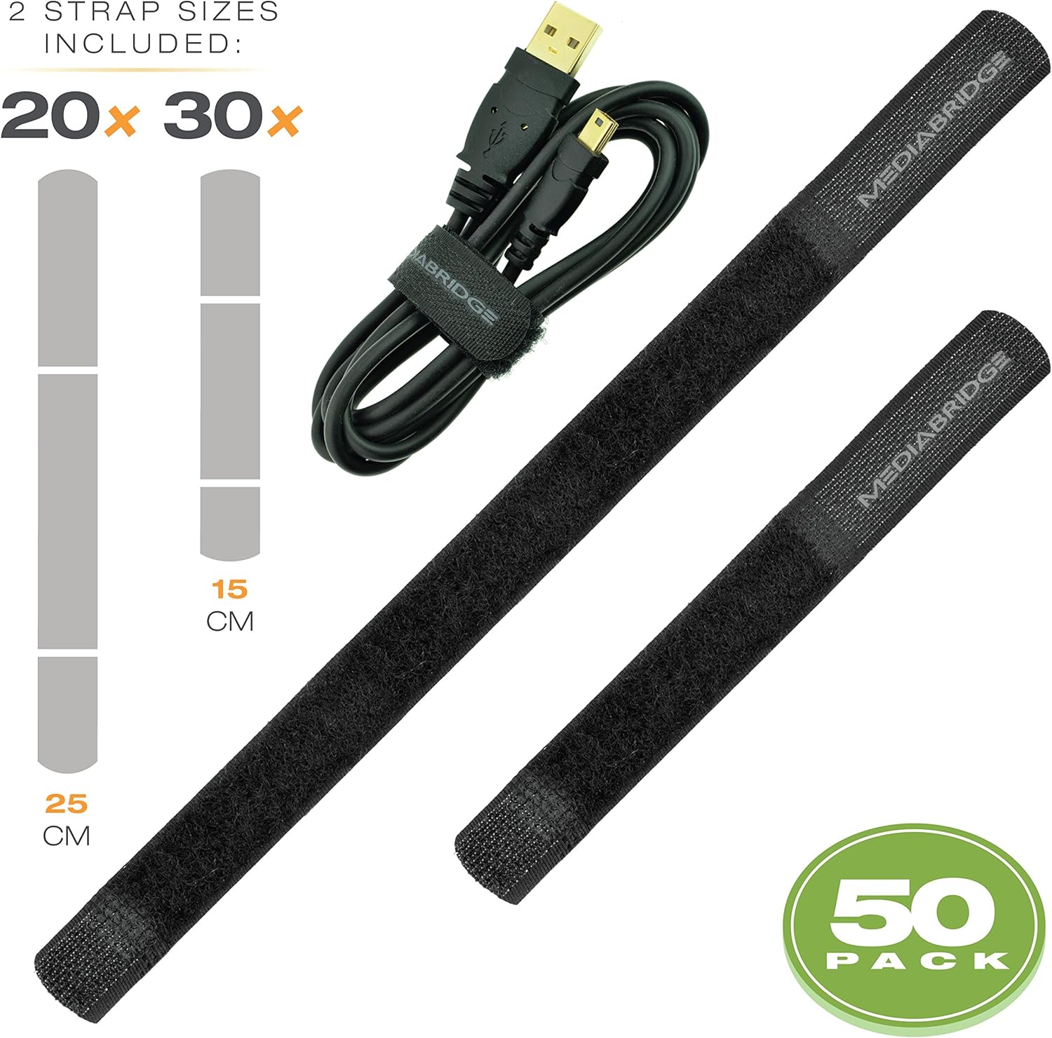 Amazon.com: Mediabridge™ Cable Straps 50-Pack (30 × 15CM, 20 × 25CM ...