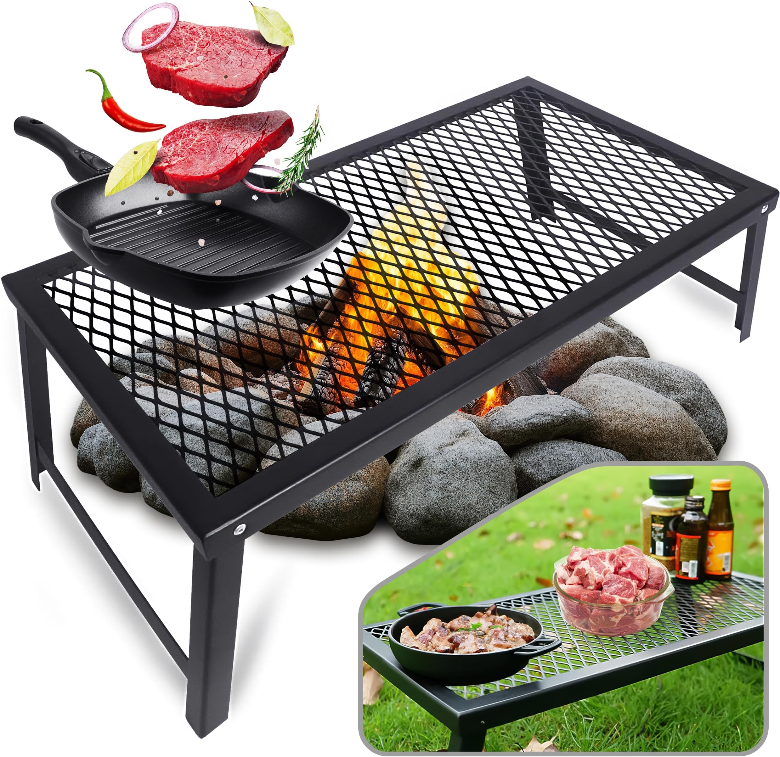 Amazon.com : Campfire Grill Grate Over Fire Pit, Folding Campfire Grill ...