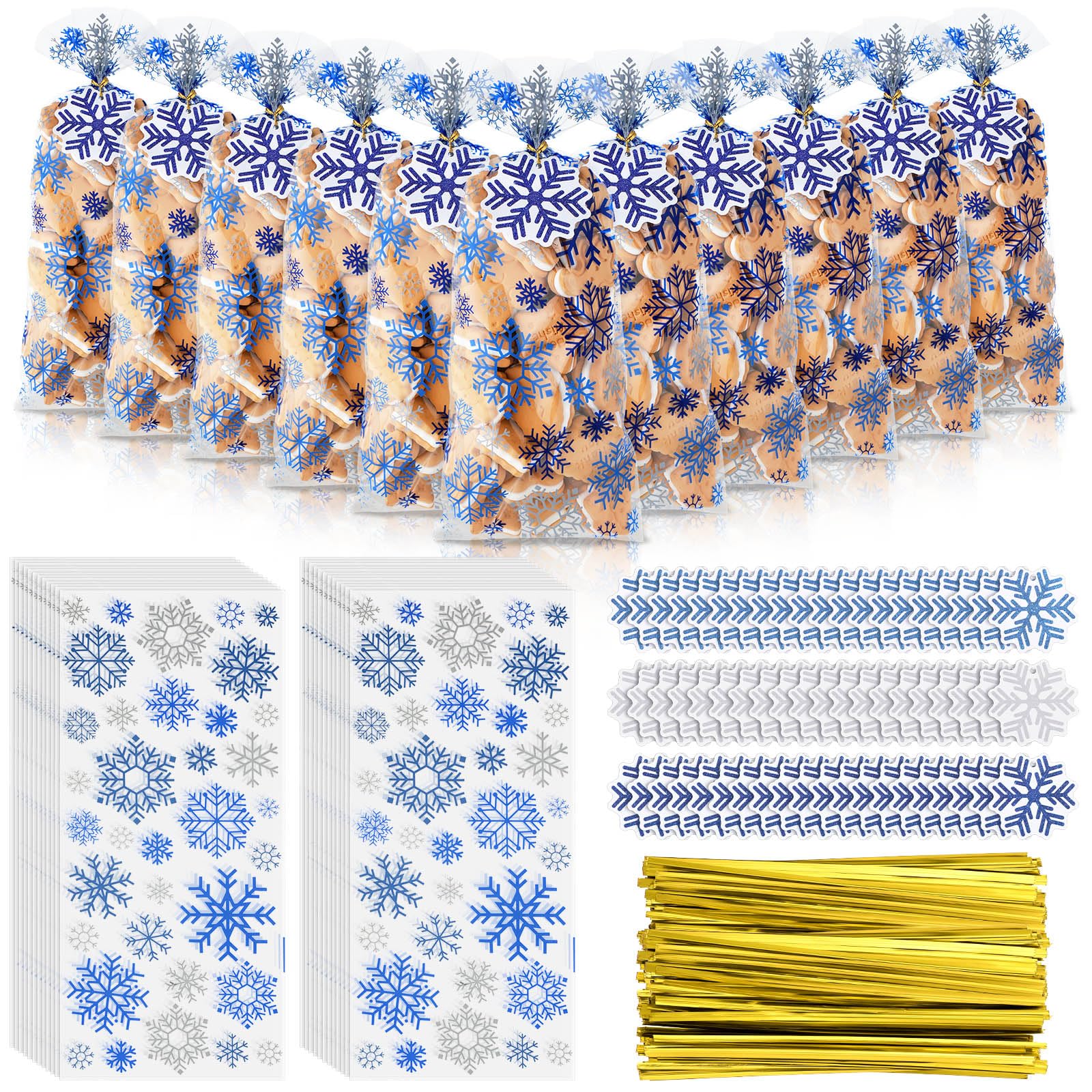 Amazon.com: Gueevin 150 Set Blue Snowflakes Cellophane Treat Bags Bulk ...