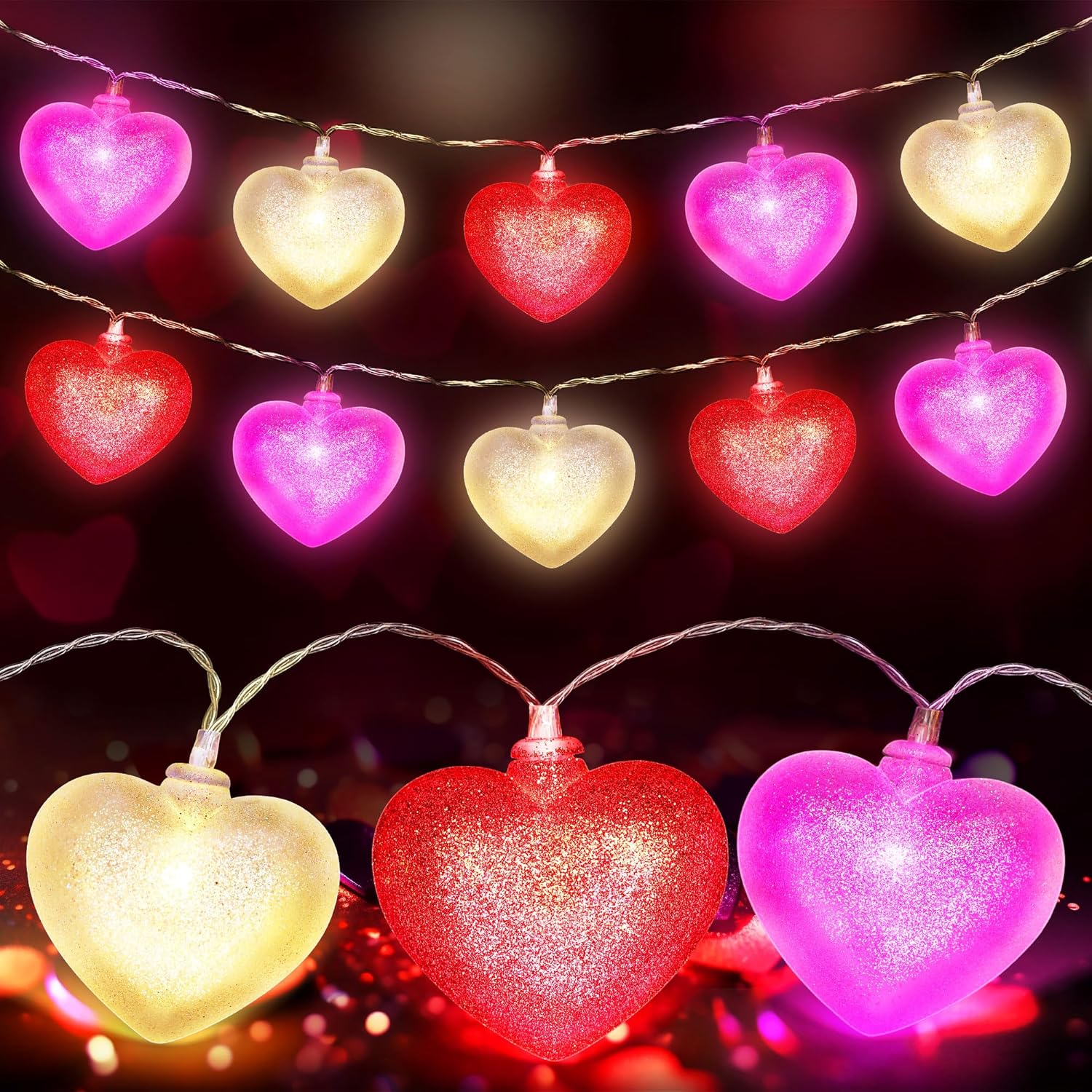 Amazon.com: Hiboom 2 Pack Total 19 FT Valentine's Day Glitter Heart ...