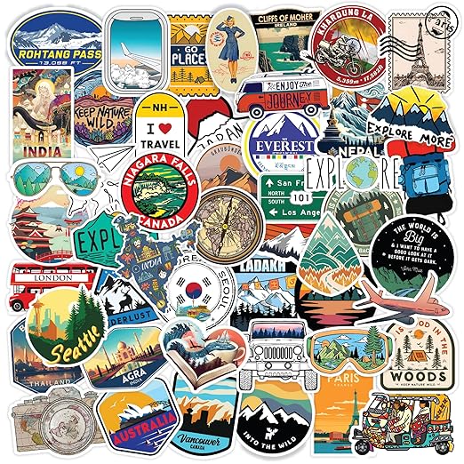 CodersParadise Vinyl Pack of 60 - Travel Stickers for Laptop, Luggage ...