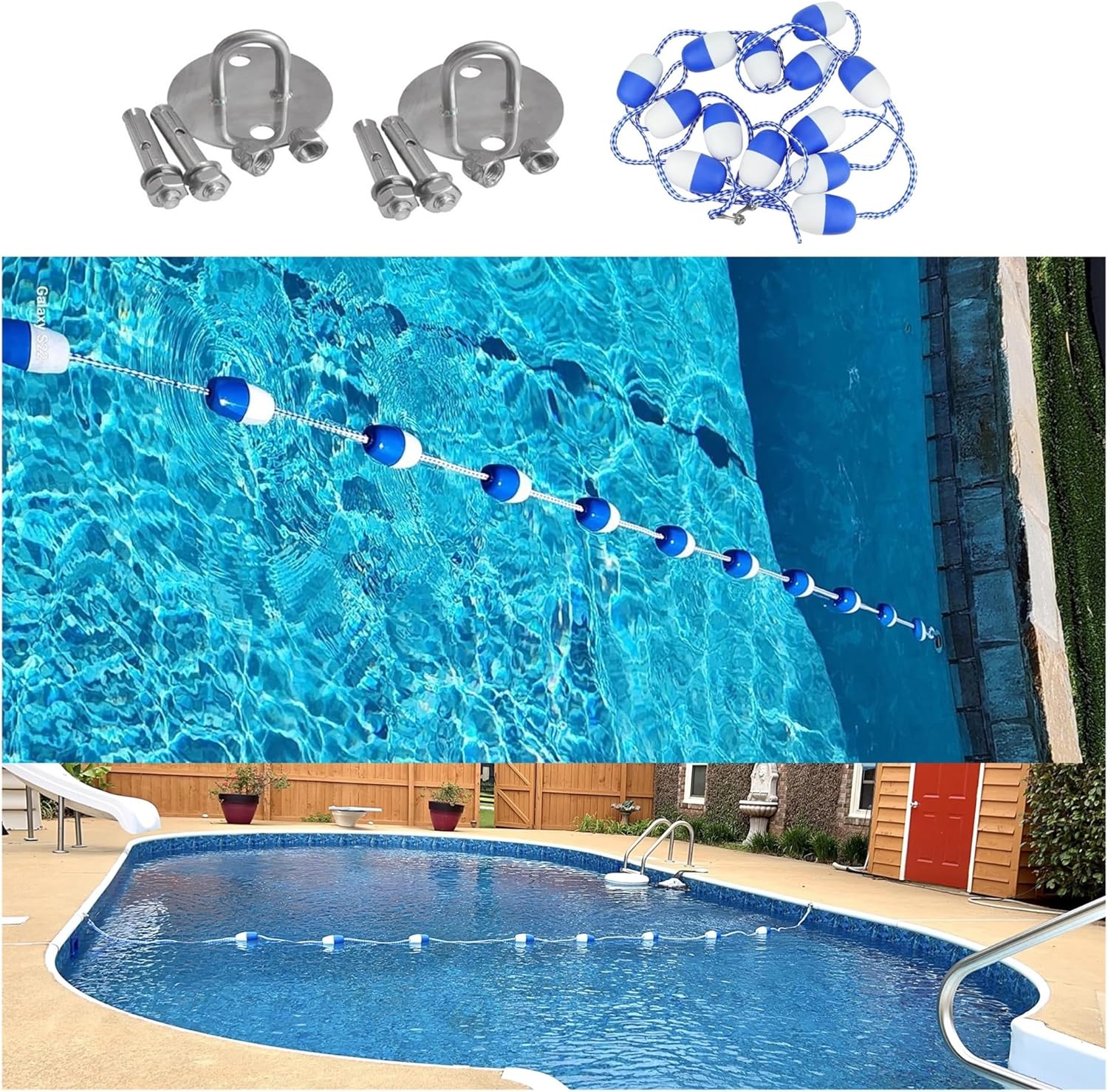 Amazon.com : Pool Safety Rope with Floats & Hooks & Wall Anchor Kits ...