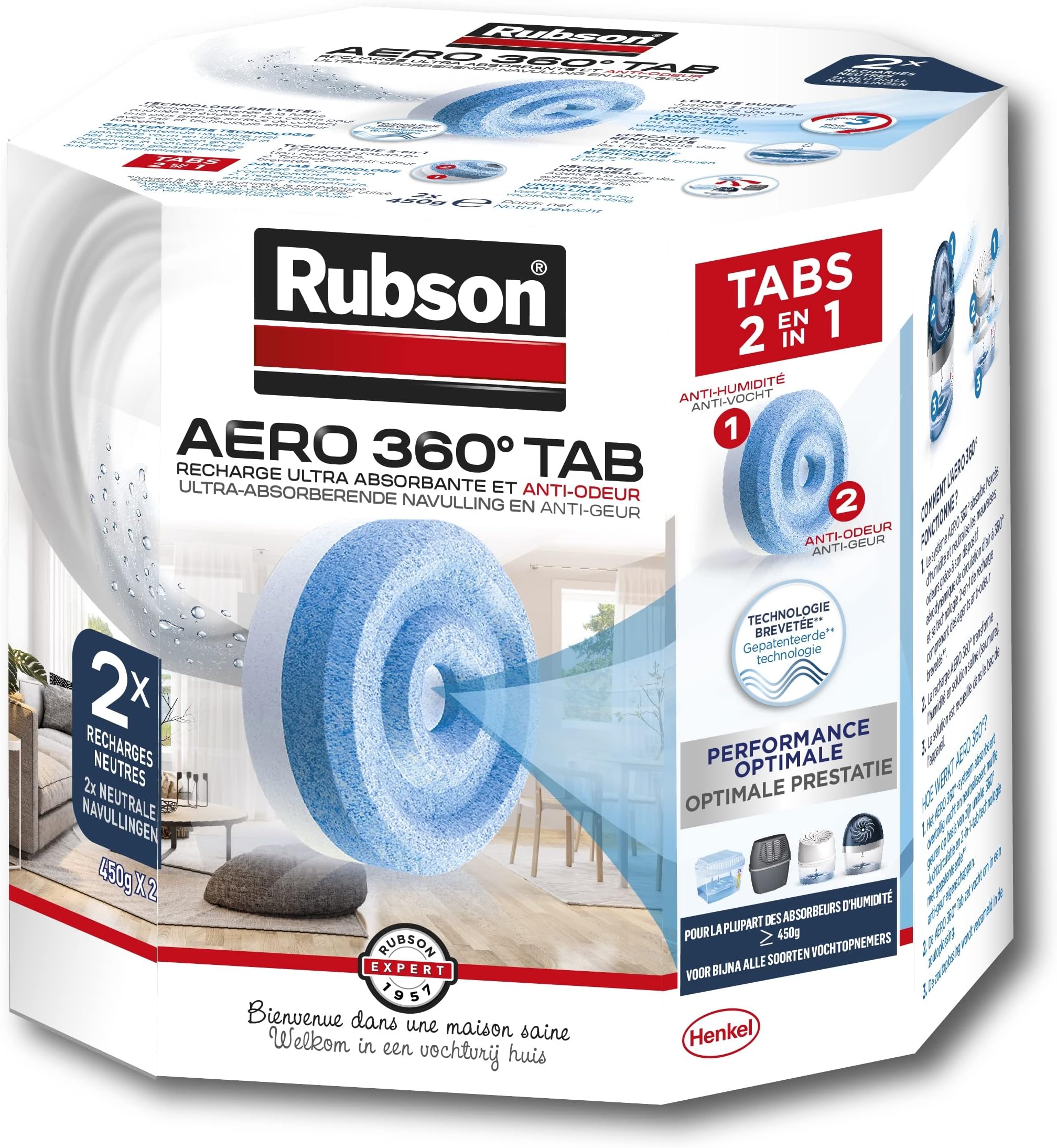 Rubson AERO 360° Recharges en tabs neutres pour absorbeur d'humidité ...