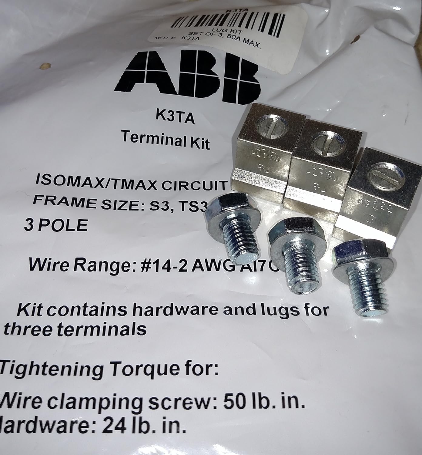 Amazon.com: ABB, K3TA, LUG KIT S3 2-14AWG 3 LUGS : Industrial & Scientific