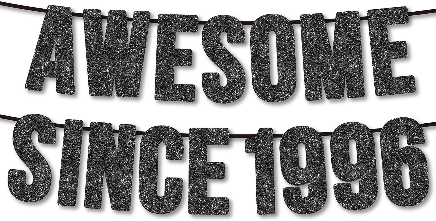 Amazon.com: Pre-Strung Awesome Since 1996 Black Glitter Banner - Happy ...
