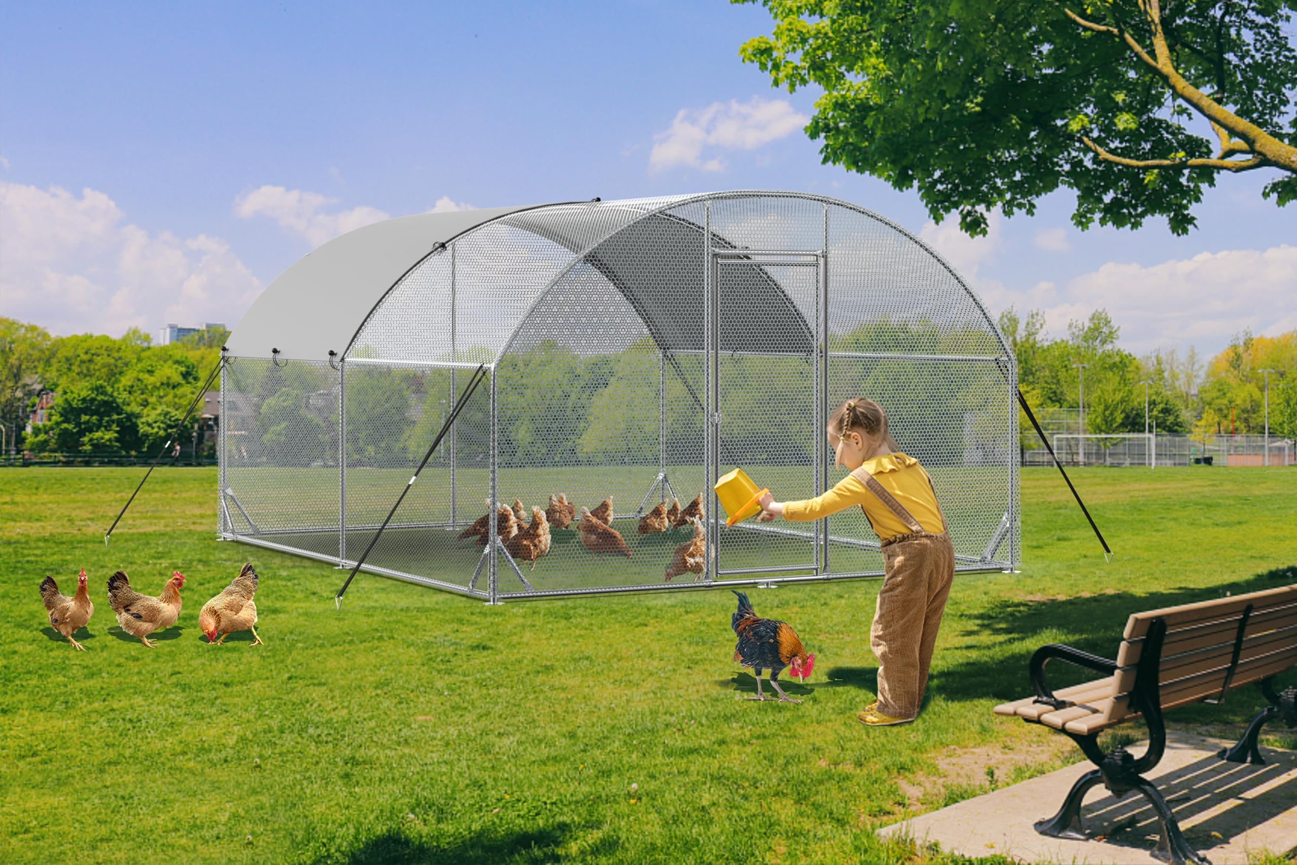 Amazon.com: Prohon Large Metal Chicken Coop with Run, 13 FT Dome Roof ...