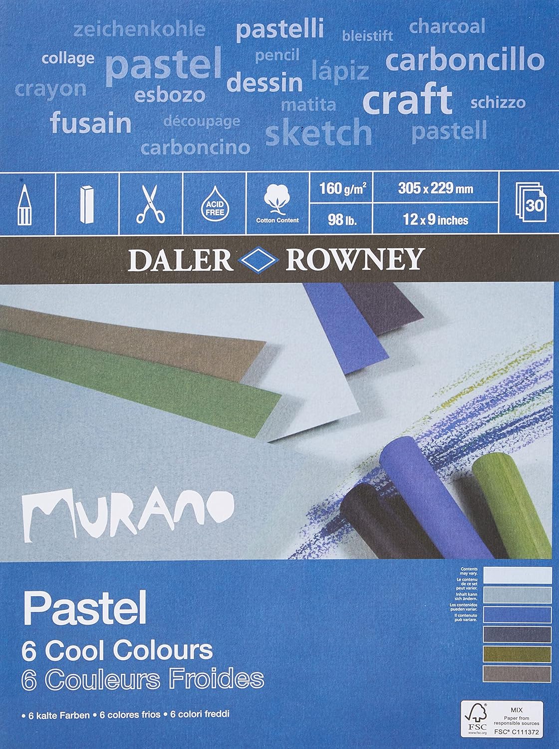 Amazon.com: Daler-Rowney Murano 160gsm 12 x 9in Pastel Paper Pad ...