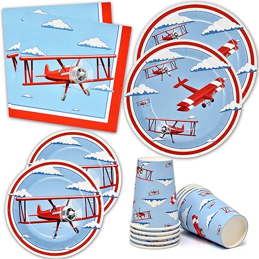 Amazon.com: Airplane Party Supplies Tableware Set 24 9" Dinner Plates ...