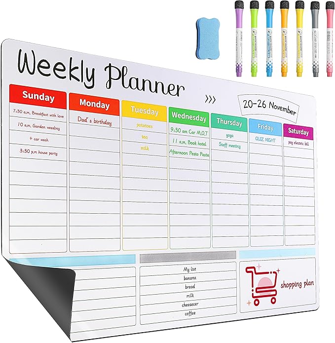 WELHAEPI Weekly Planner Whiteboard, A3 Magnetic Weekly Family Planner ...