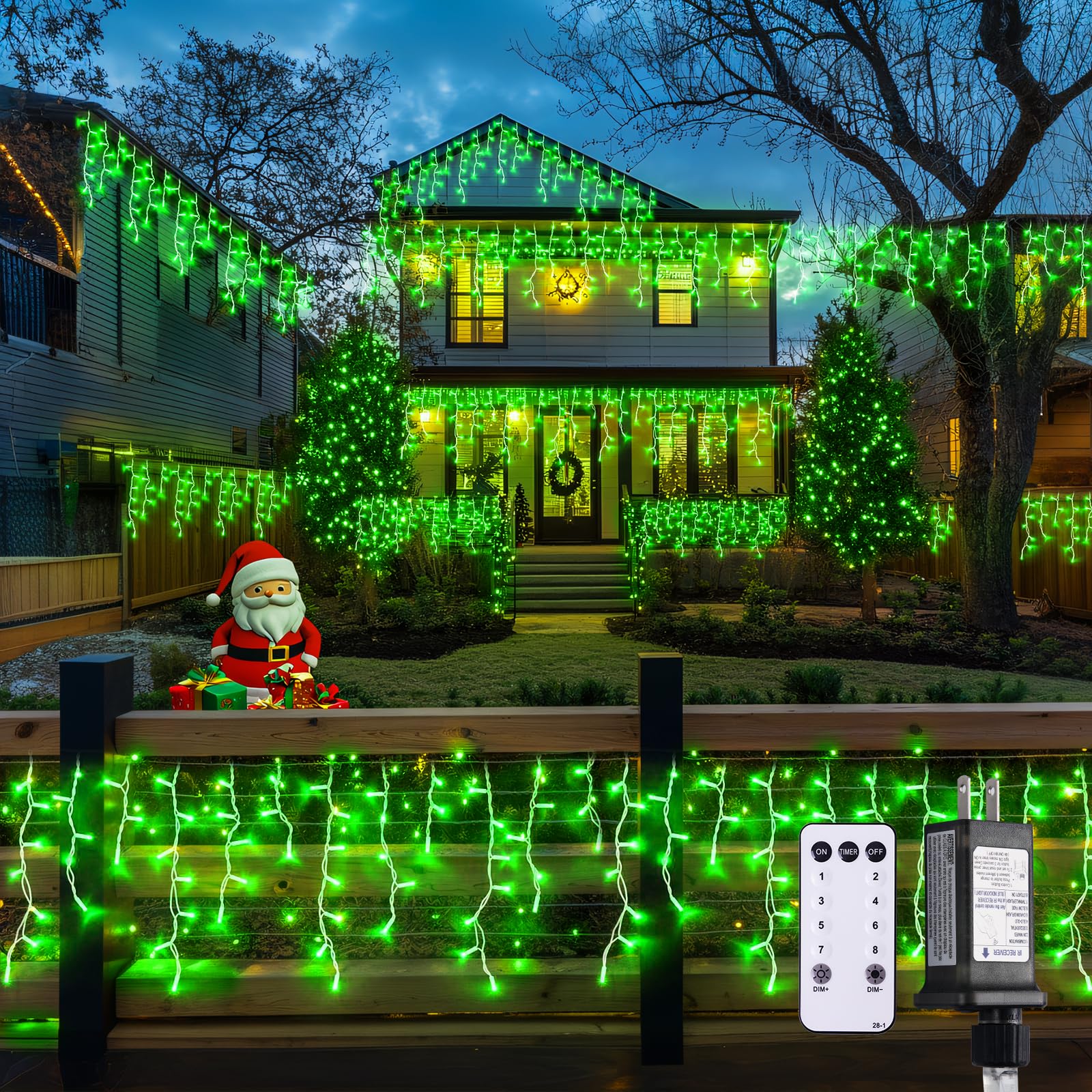 JMEXSUSS 400 LED 38.8F Green Icicle Lights for Outside, Green Icicle ...