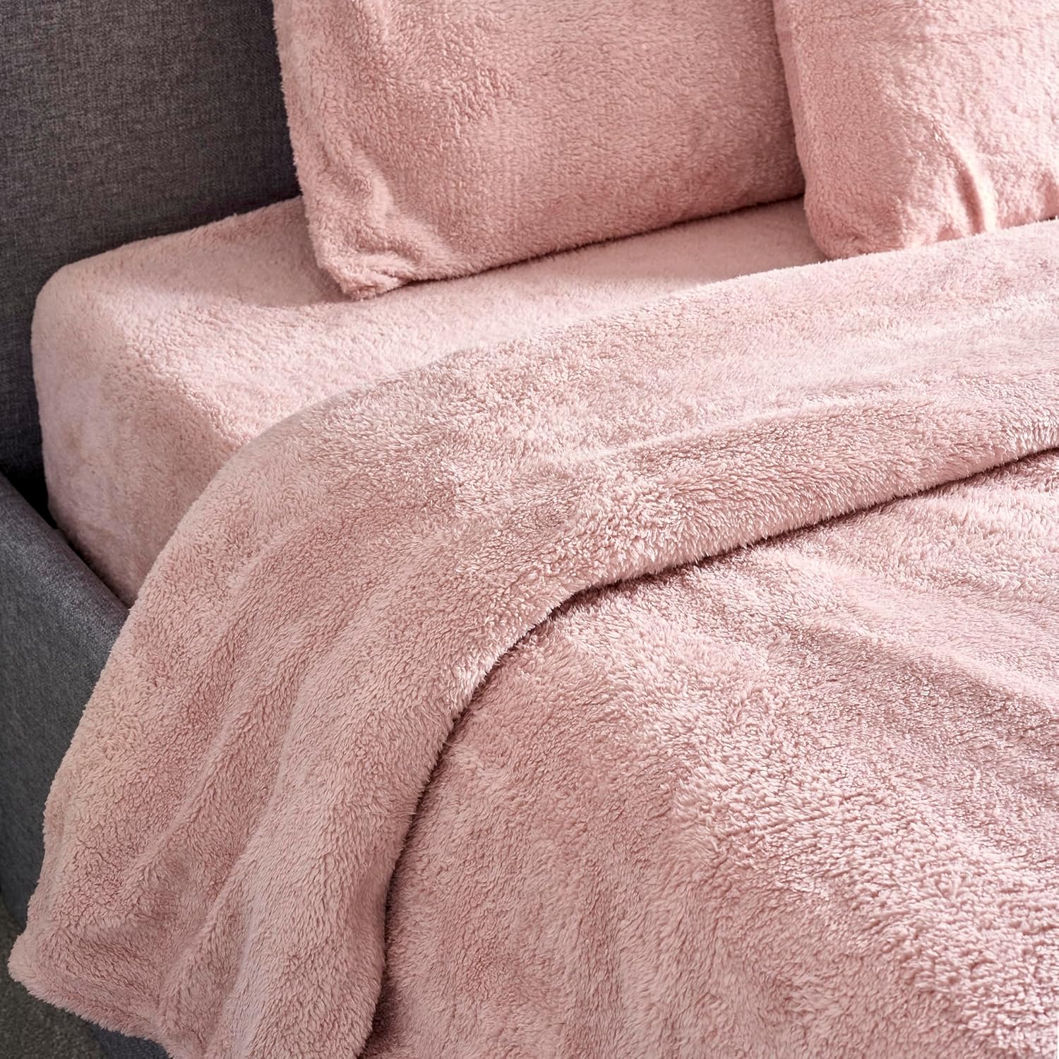 Bravich Teddy Fleece Duvet Set With Two Pillow Covers - Rose Pink ...