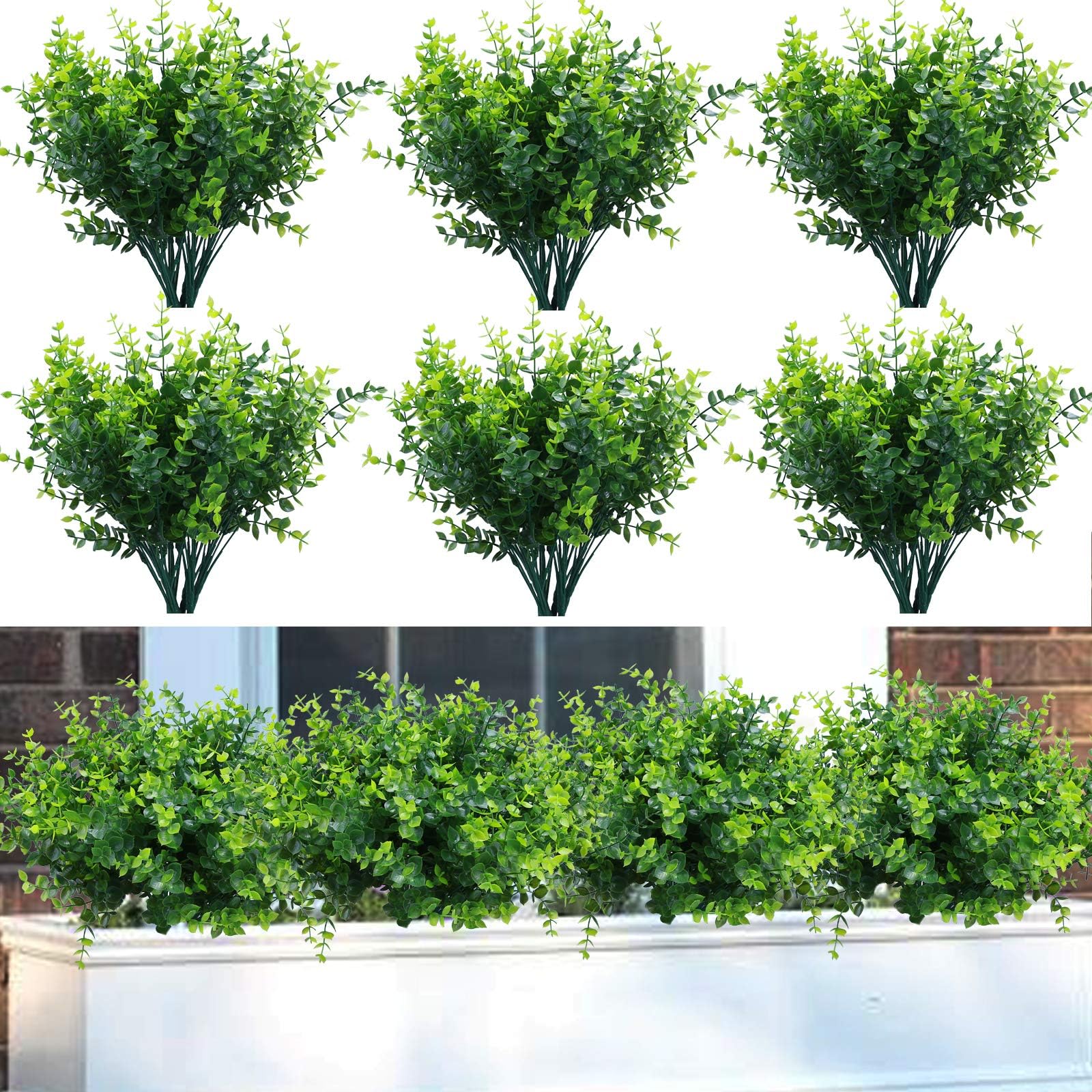 Amazon.com: TEMCHY 8 Bundles Outdoor Artificial Boxwood Stems Faux ...
